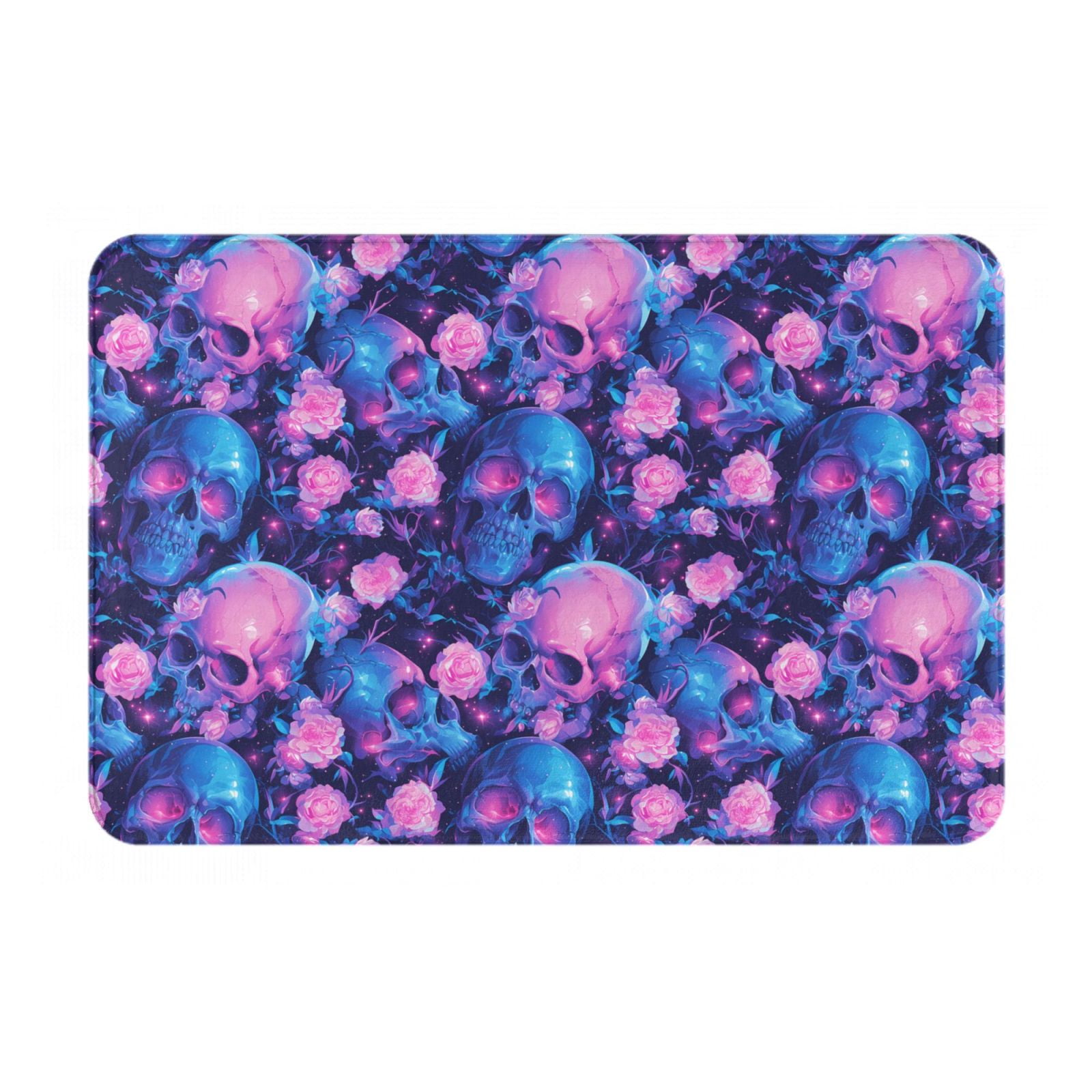 Bingfone Blue Skull Rose Door Mat 16"x24" Front Entrance Non-Slip Low ...