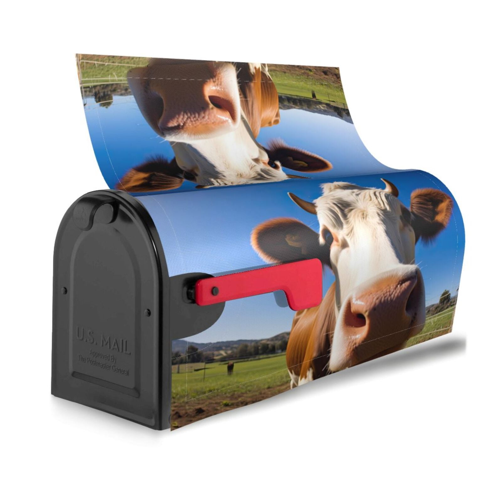 Bingfone Blue Sky Meadow Cute Cow Magnetic Mailbox Cover Standard Size ...
