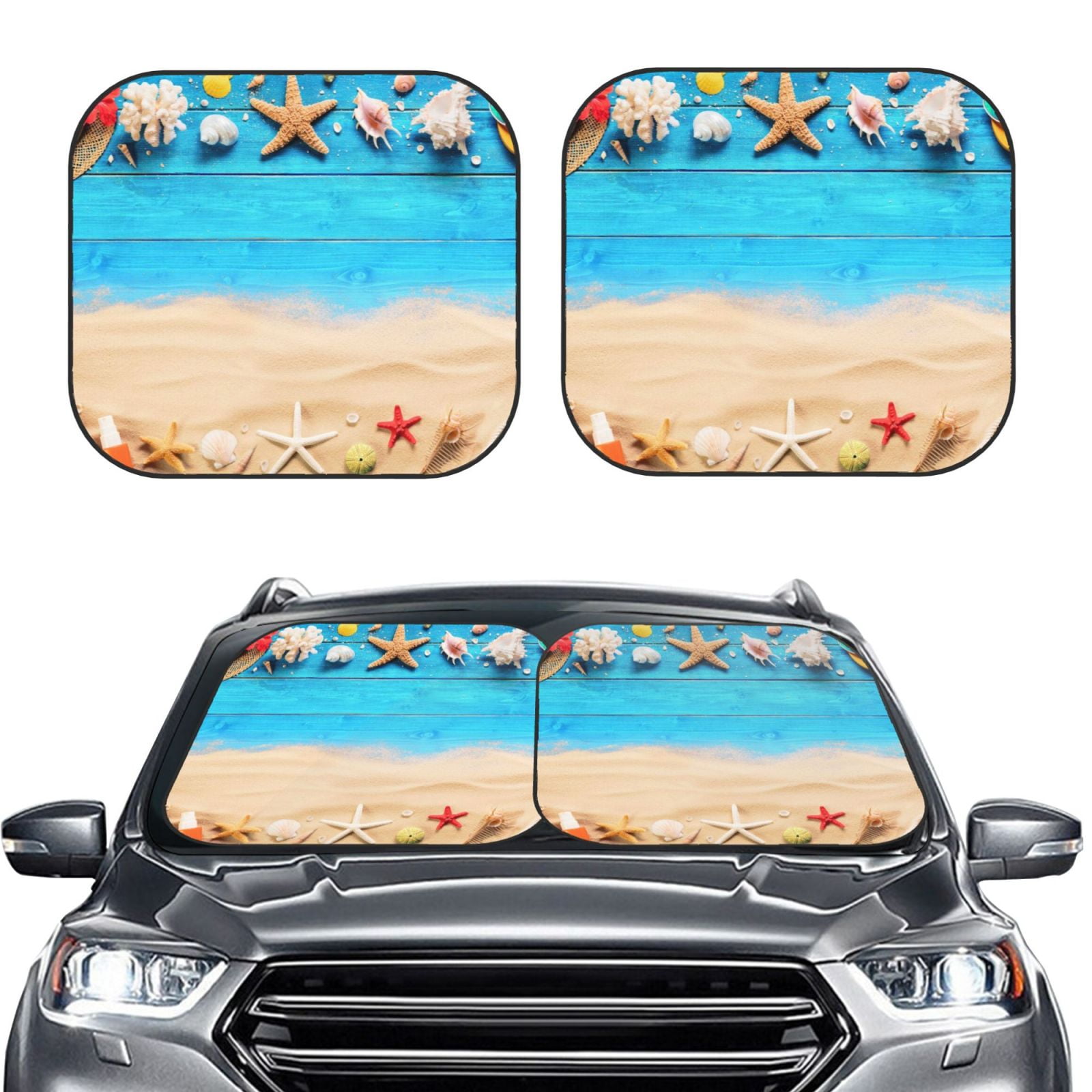 Bingfone Boards And Beach Print 2-Piece Sun Shade Front Windshield ...