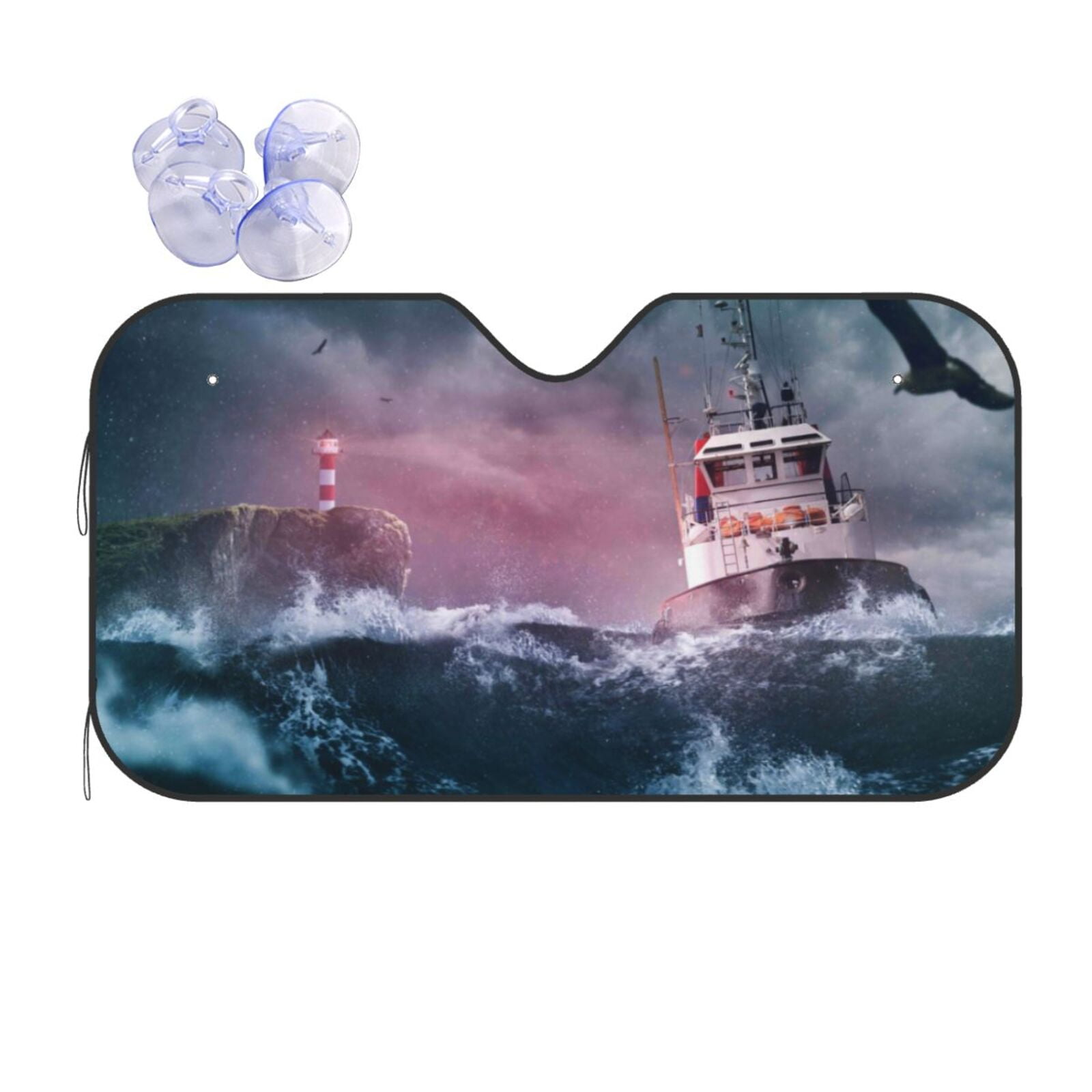 Bingfone Boat Lighthouse Storm Waves Car Windshield Sun Shade Protector Keep Your Vehicle Cool ...