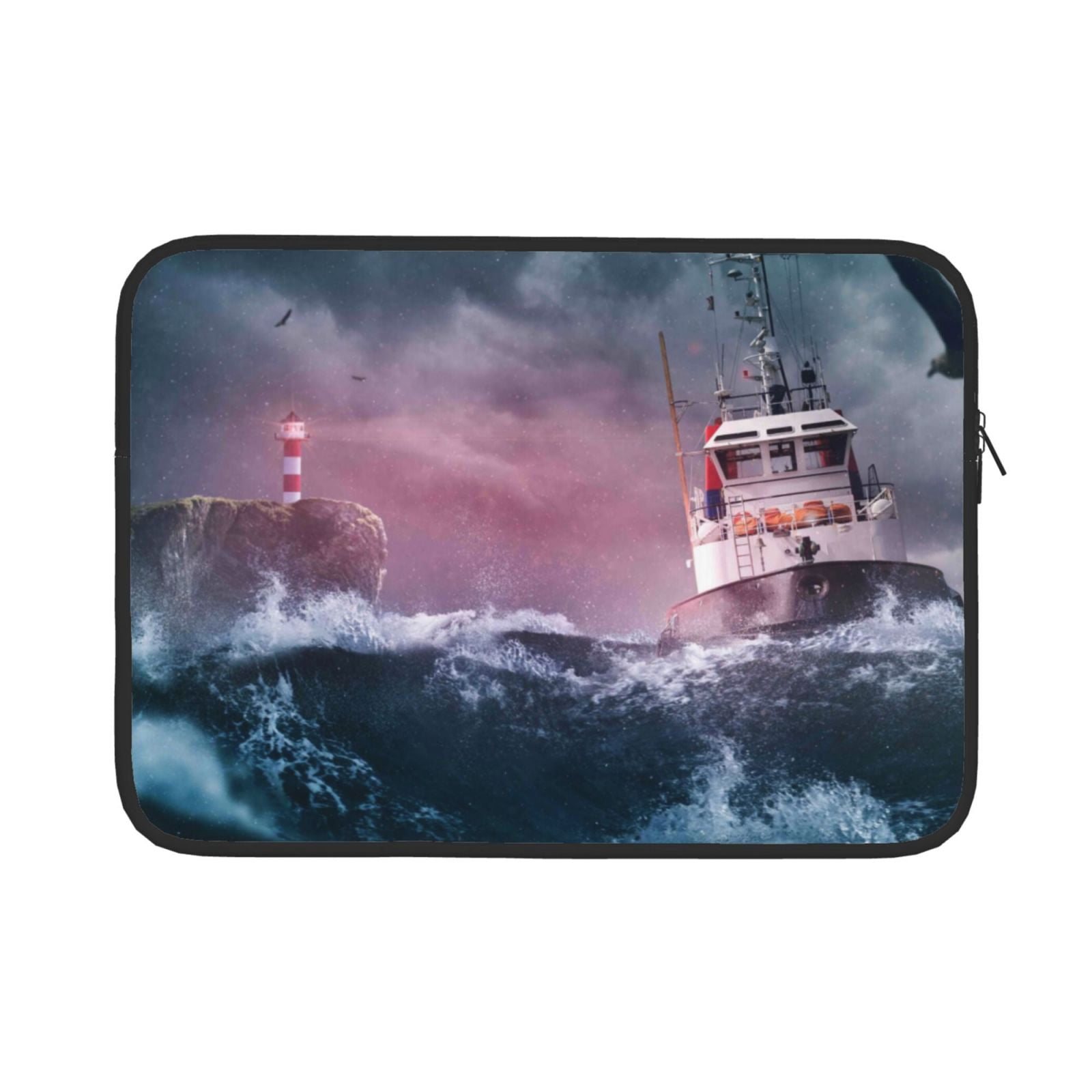 Bingfone Boat Lighthouse Storm Waves Laptop Sleeve Case 13 Inch, 360 ...