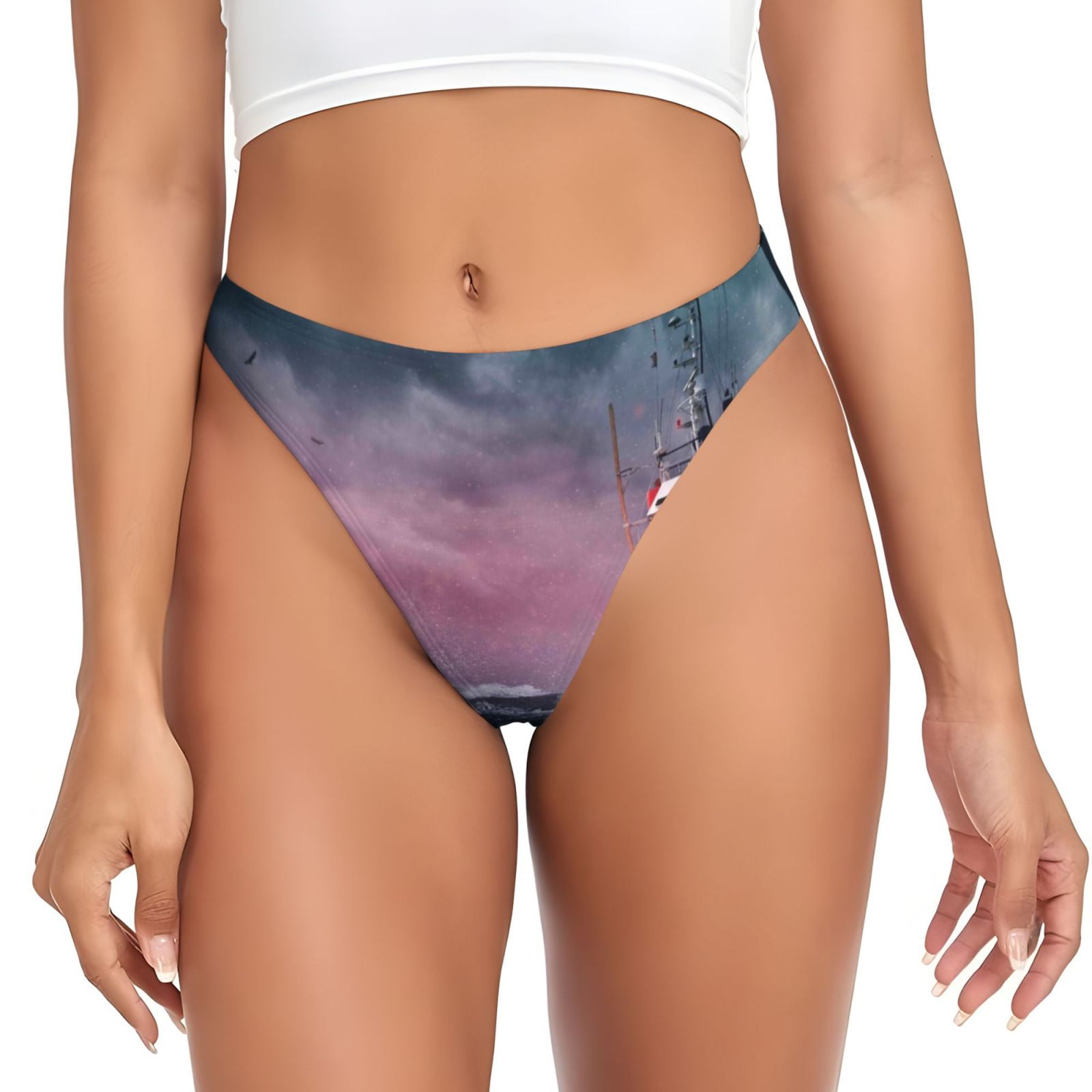 Bingfone Boat Lighthouse Storm Waves Print Seamless Women Underwear Thongs,Low Rise Hipster G ...