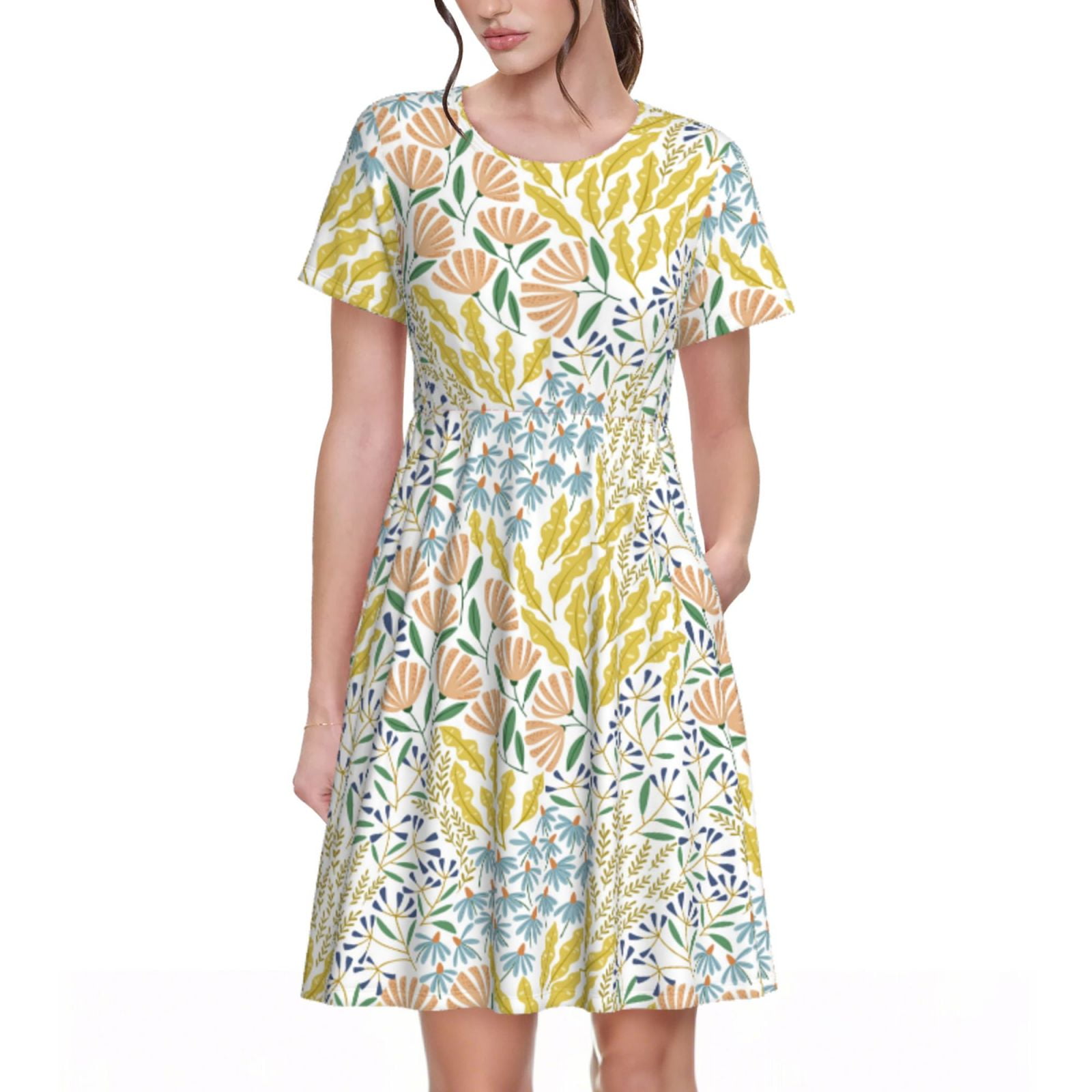 Bingfone Boho Print Women’s Short Sleeve Dress, Comfortable Casual ...