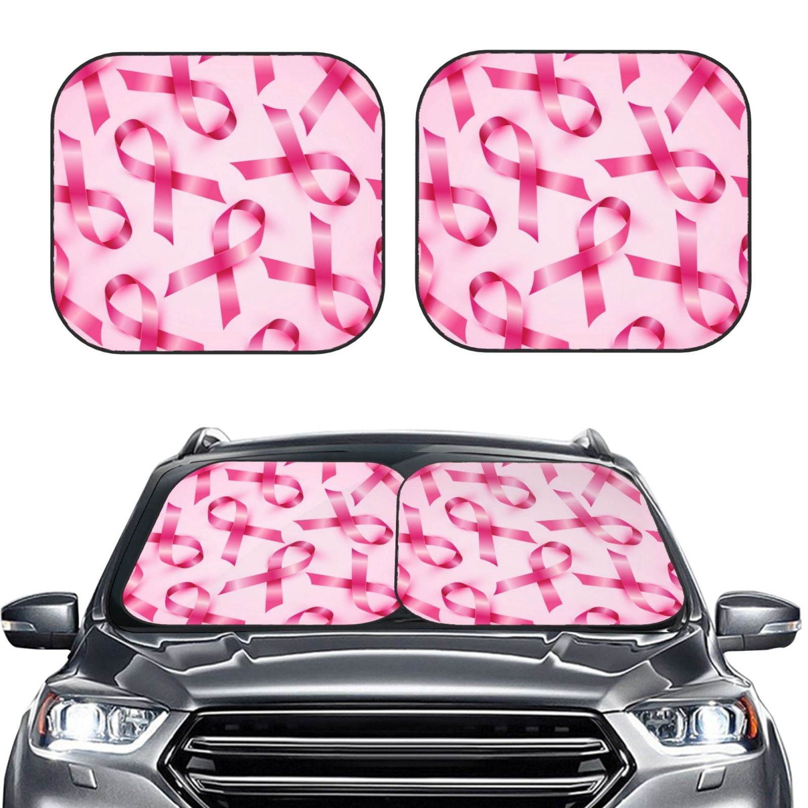 Bingfone Breast Cancer Ribbons Awareness Print 2-Piece Sun Shade Front ...