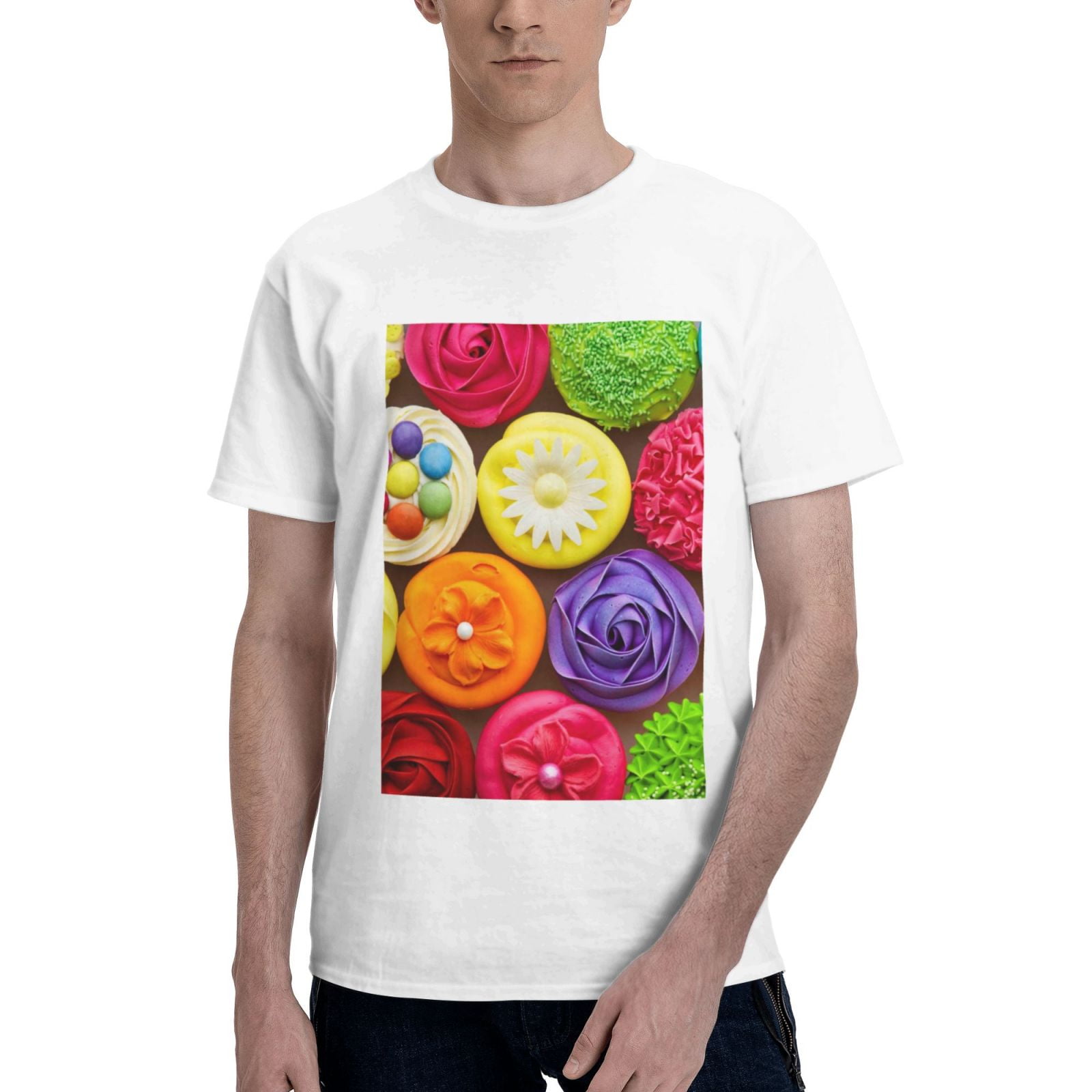 Bingfone Brightly Colored Cupcakes Men'S Loose Fit Short-Sleeve Pocket ...