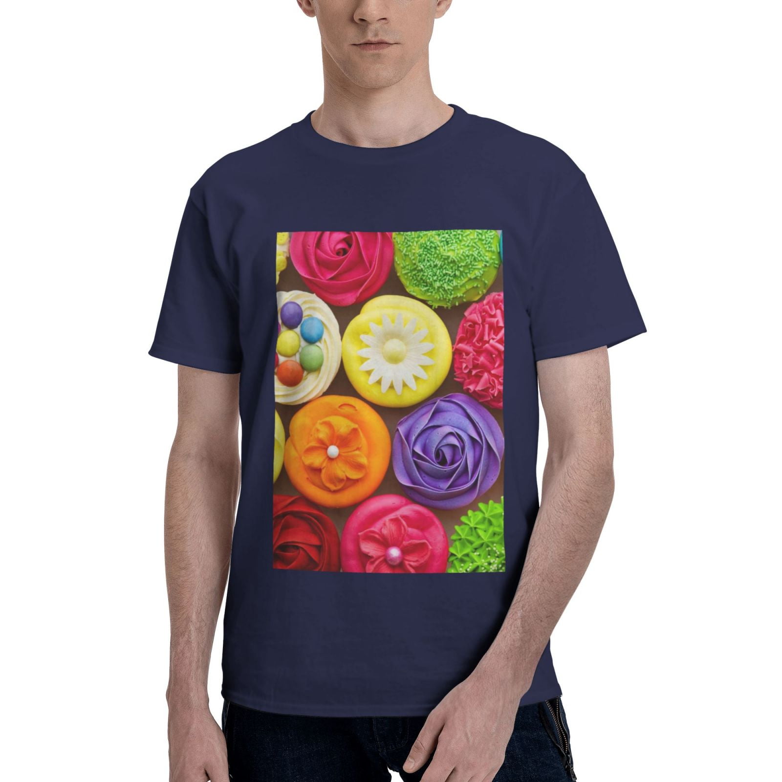 Bingfone Brightly Colored Cupcakes Men'S Loose Fit Short-Sleeve Pocket ...