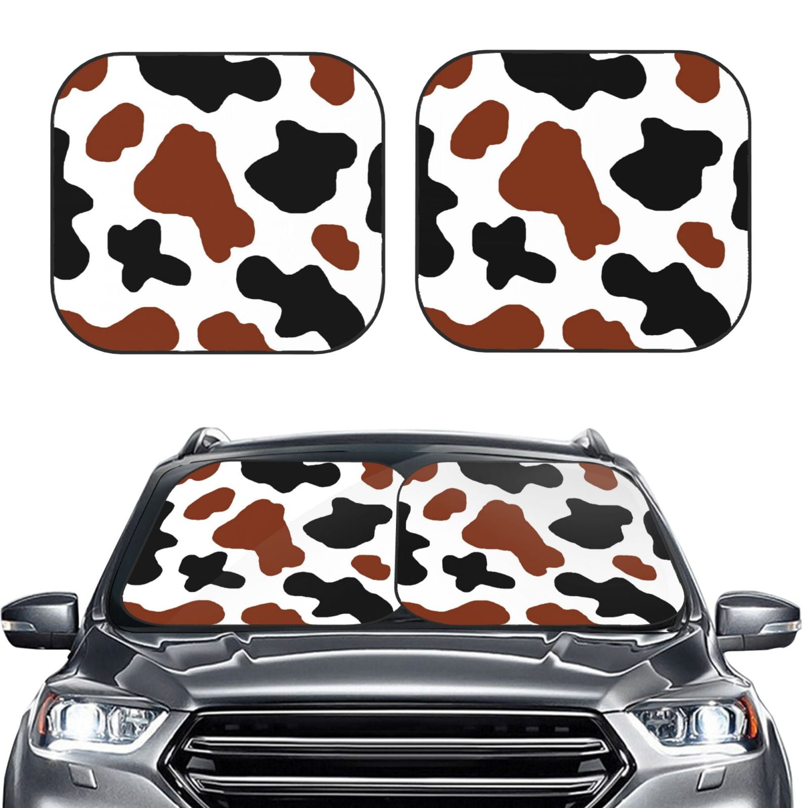 Bingfone Brown Black Cow Print 2-Piece Sun Shade Front Windshield ...