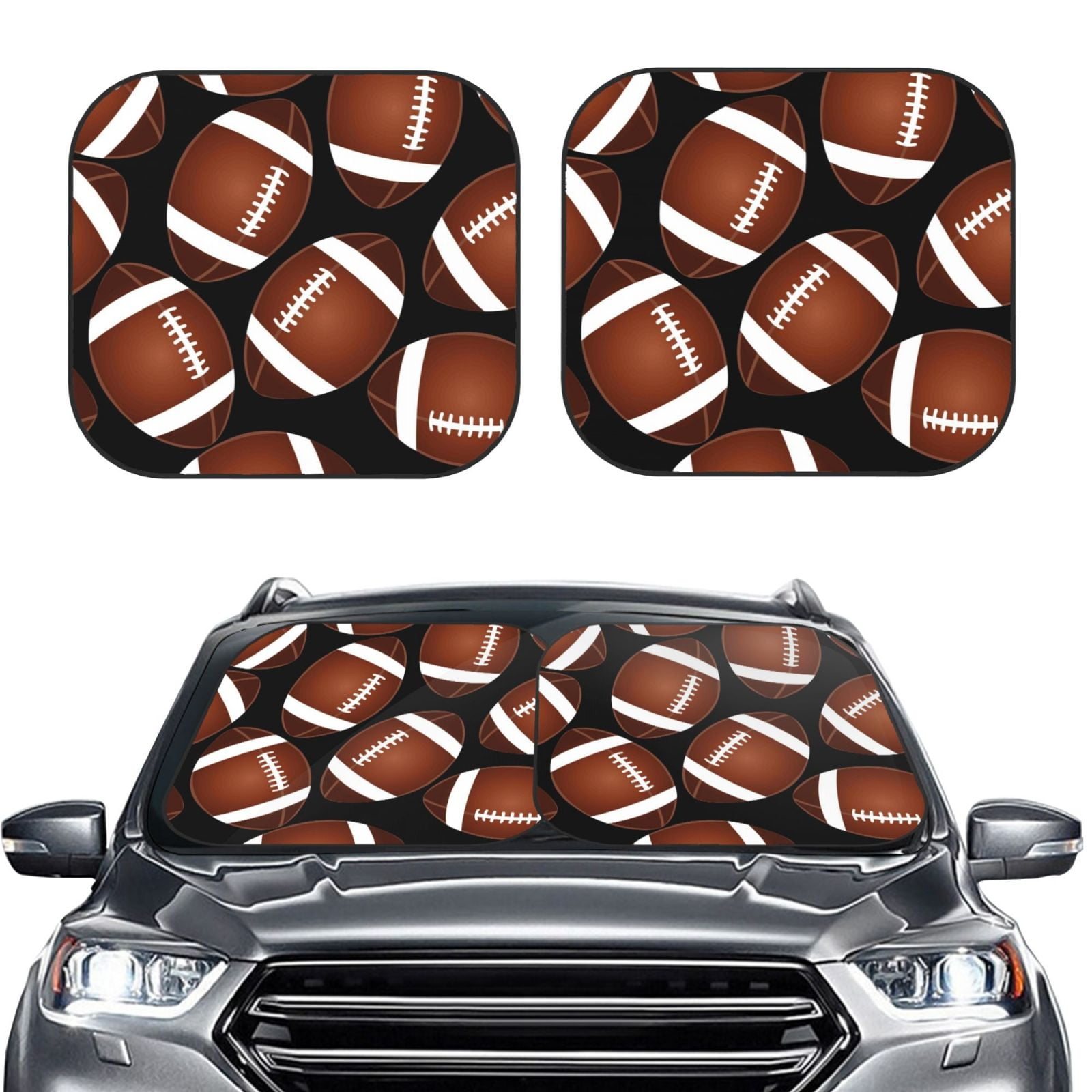 Bingfone Brown Football On Black Print 2-Piece Sun Shade Front ...
