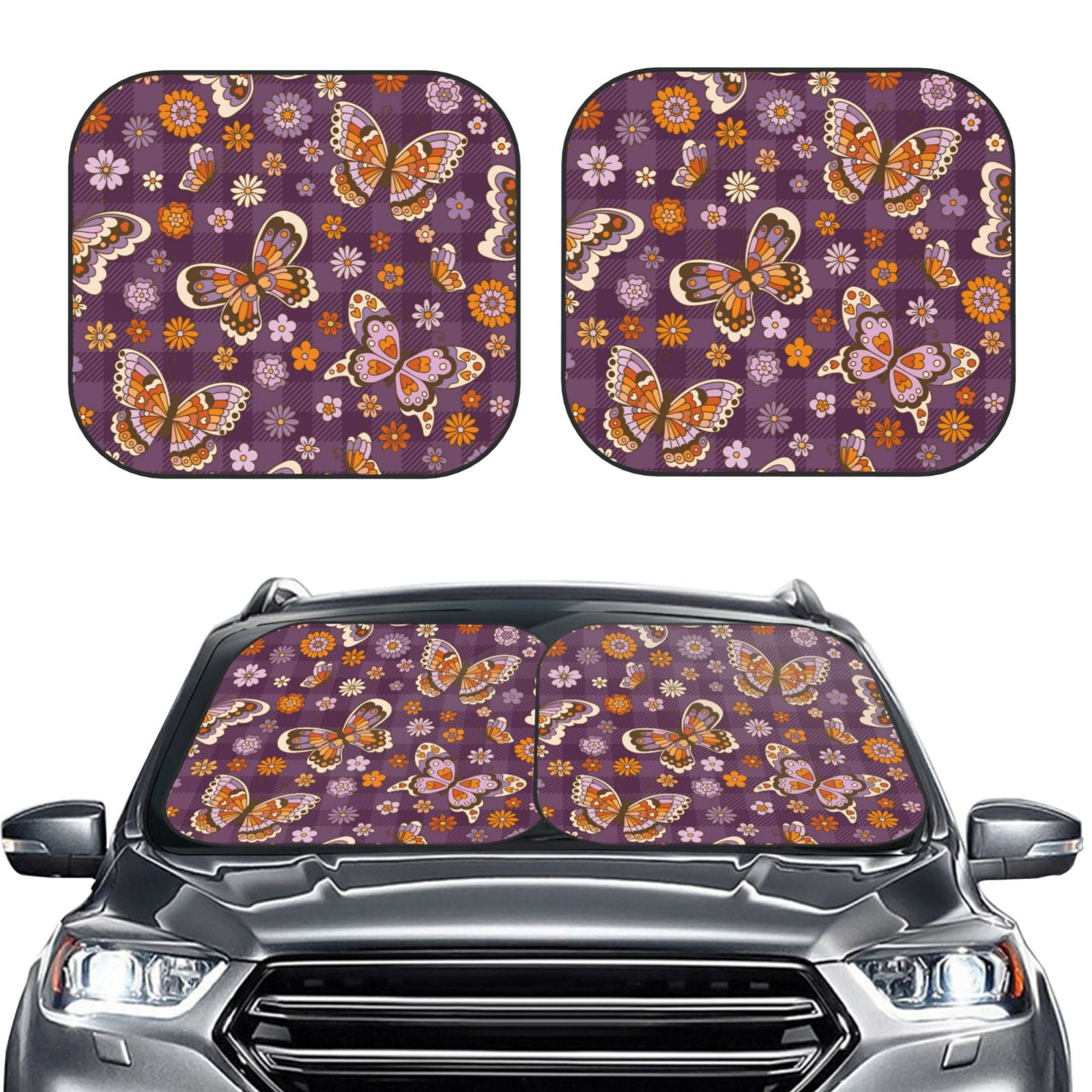 Bingfone Buffalo Plaid And Butterflys Print 2-Piece Sun Shade Front ...