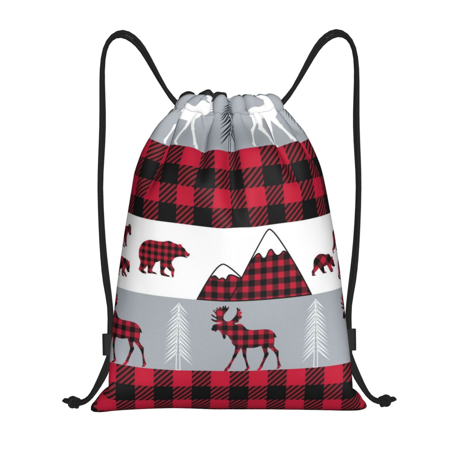 Bingfone Buffalo Plaid Forest Drawstrings Backpacks Bags For Men Women ...