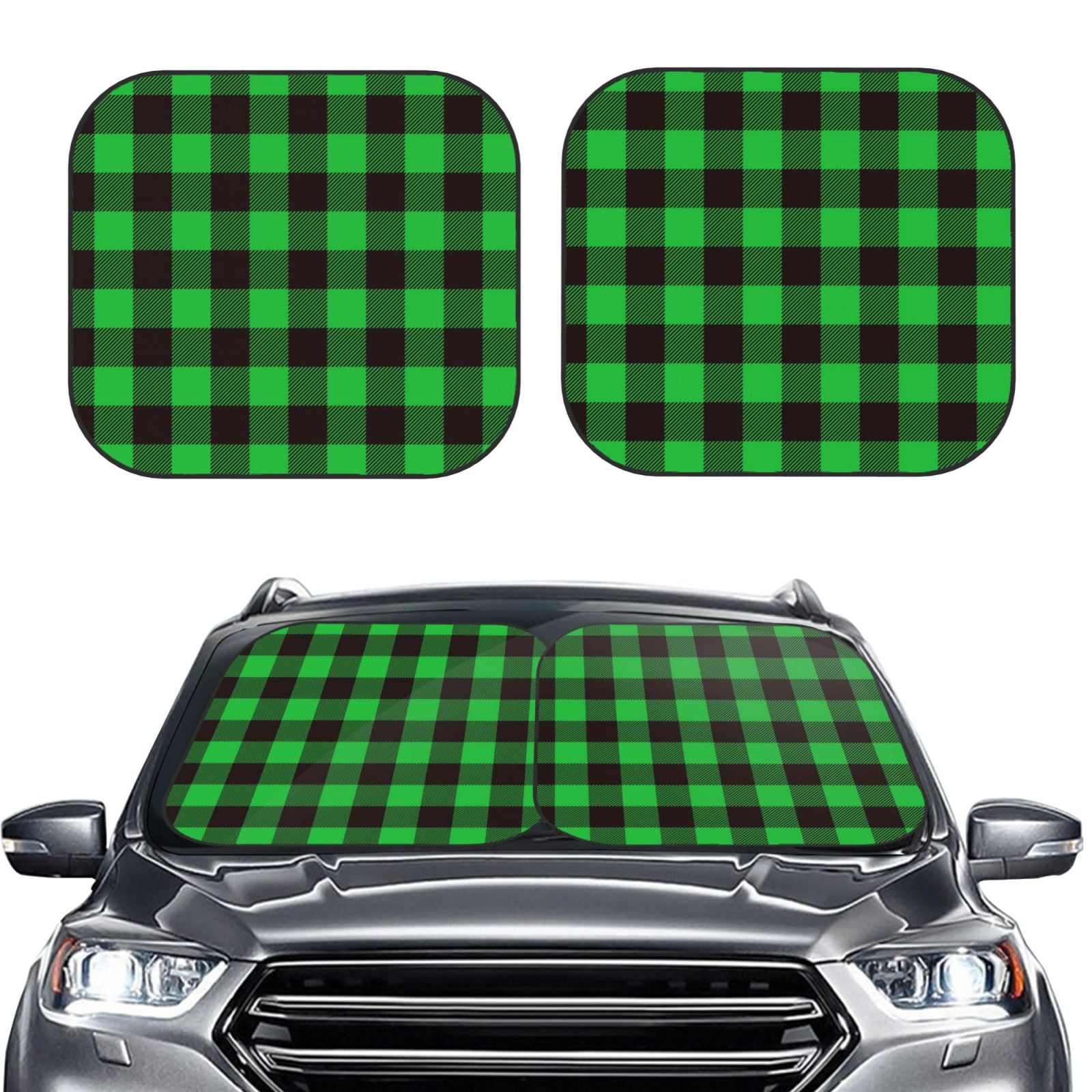 Bingfone Buffalo Plaid Green Black Print 2-Piece Sun Shade Front ...