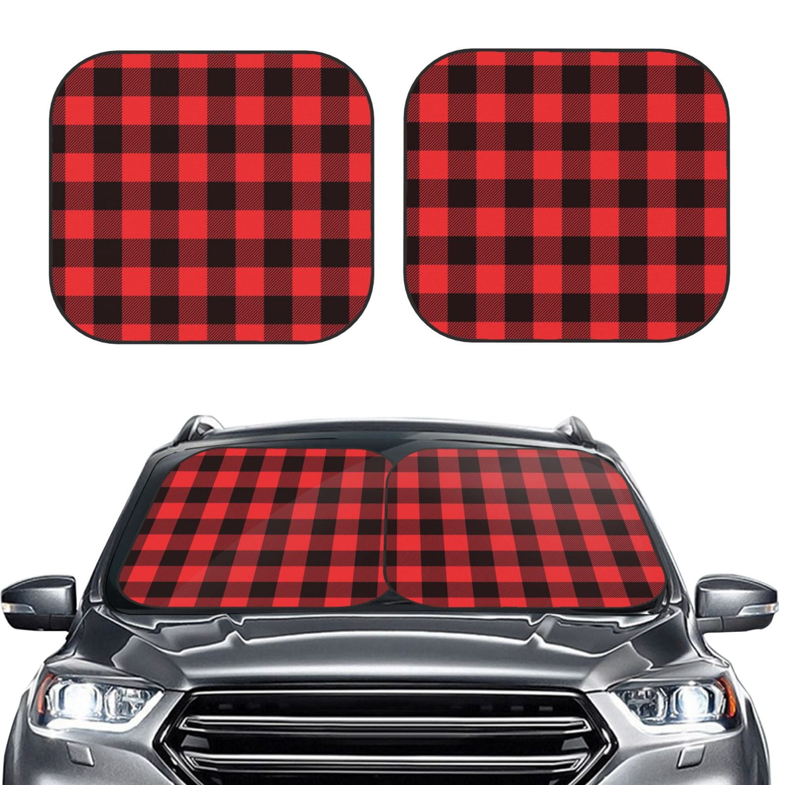 Bingfone Buffalo Plaid Red Black Print 2-Piece Sun Shade Front ...
