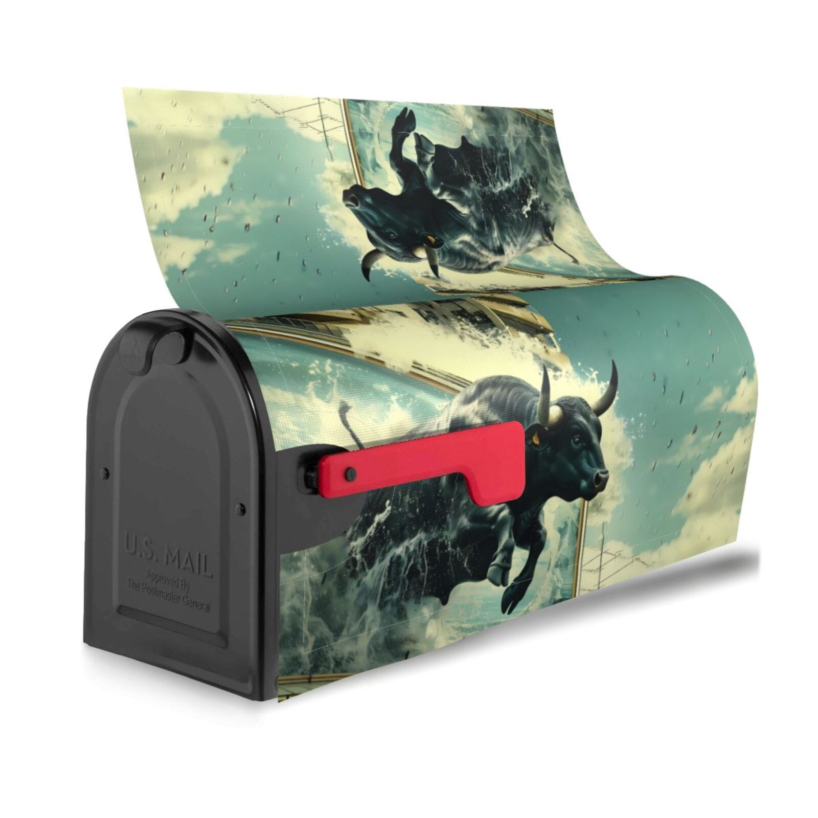 Bingfone Bull Charging Through Waves Magnetic Mailbox Cover Standard ...