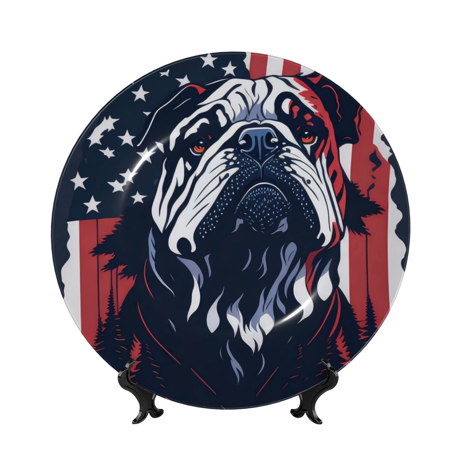Bingfone Bulldog with Forest Flag Print Bone China Dinner Decorative ...