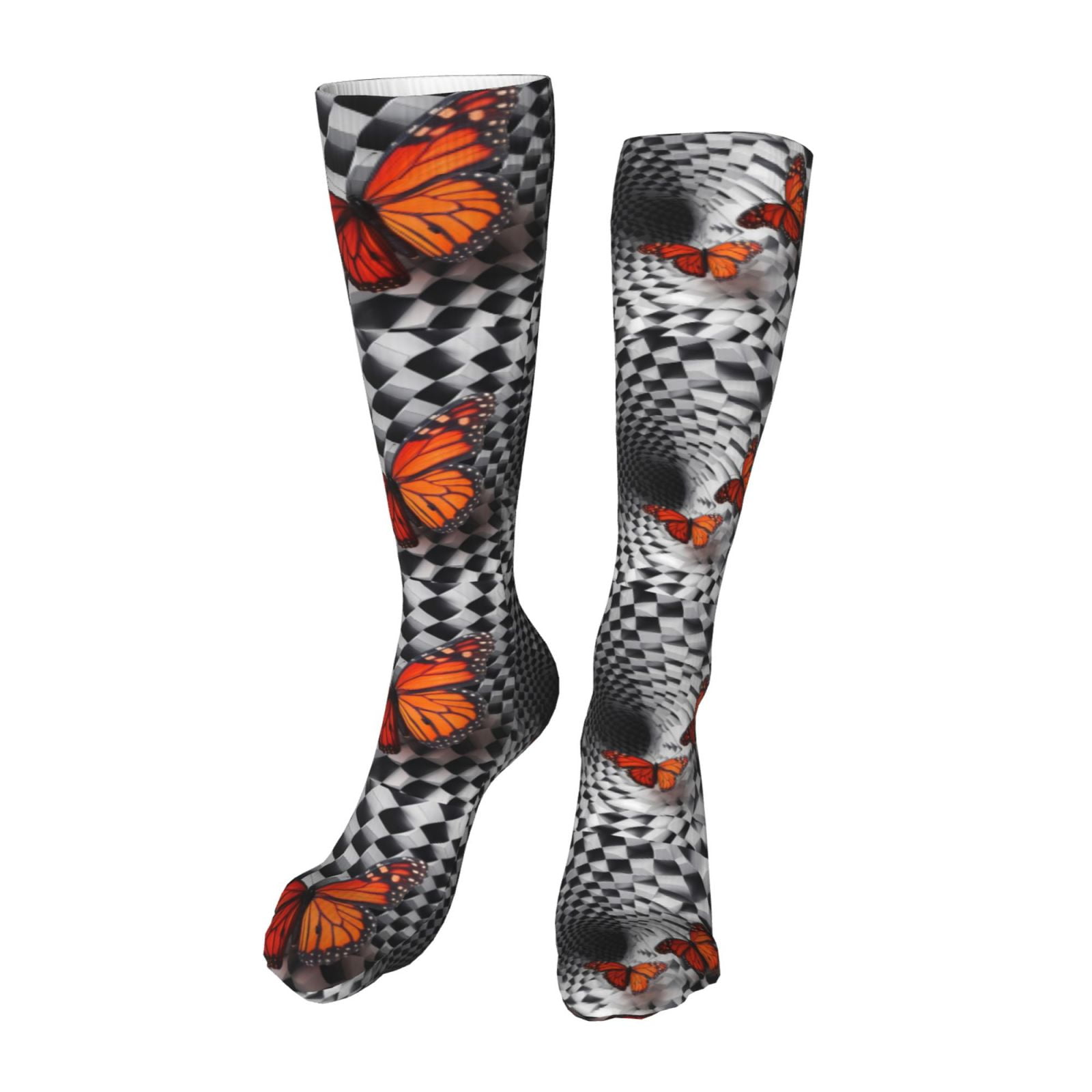 Bingfone Butterflies Optical Illusion Print Compression Socks for Women ...