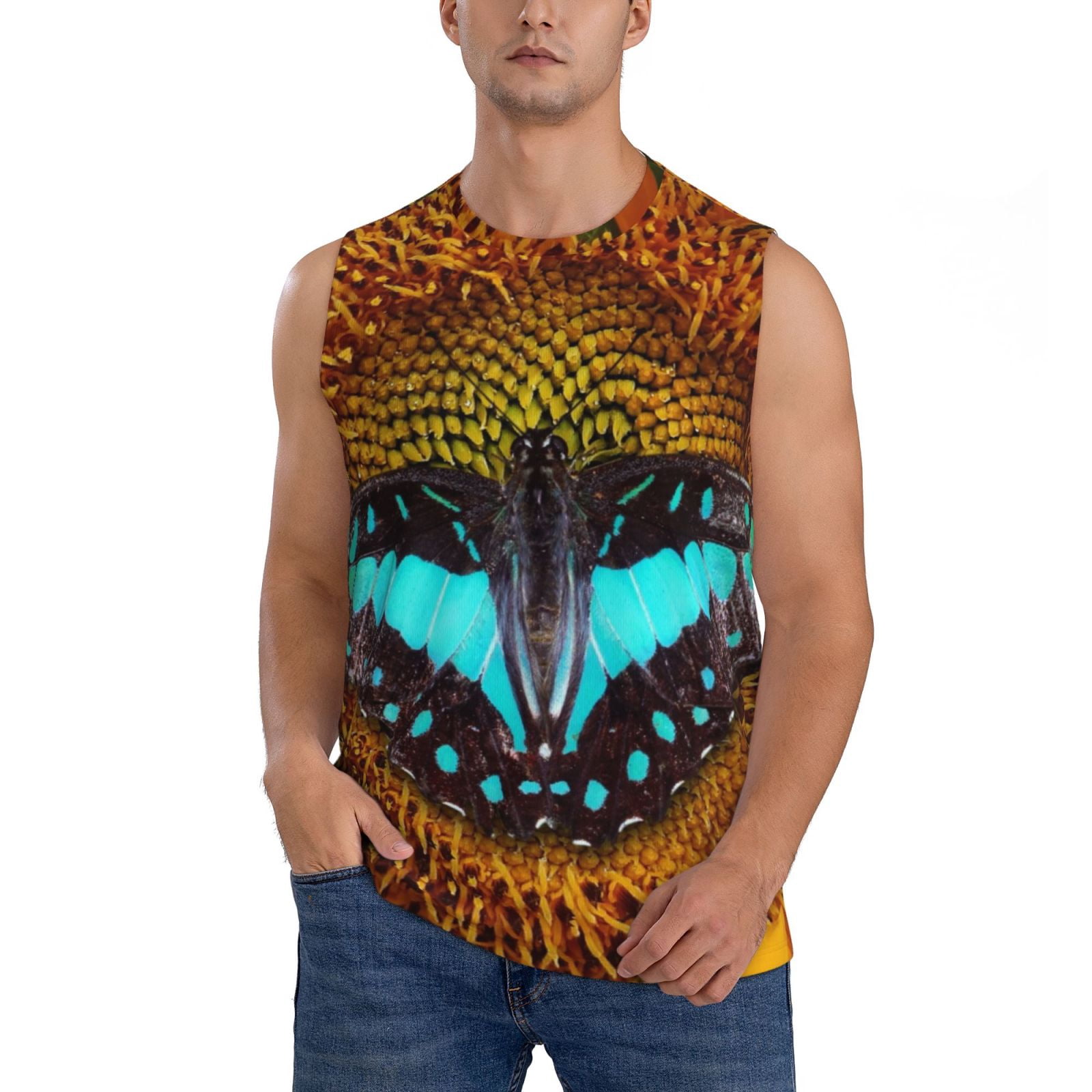 Bingfone Butterfly Alighted On Sunflowers Pattern Men's Tank Tops ...