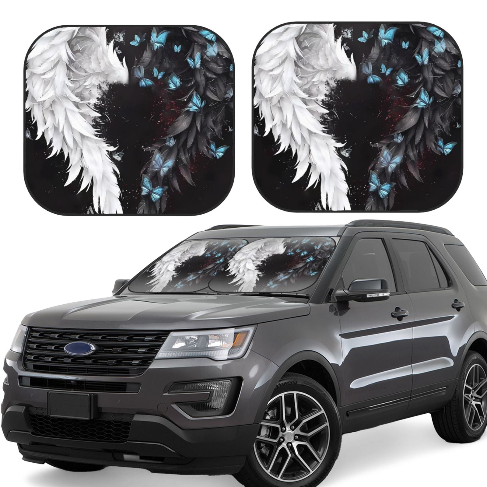 Bingfone Butterfly Angel Wings Art Windshield Sun Shade 2-Piece ...