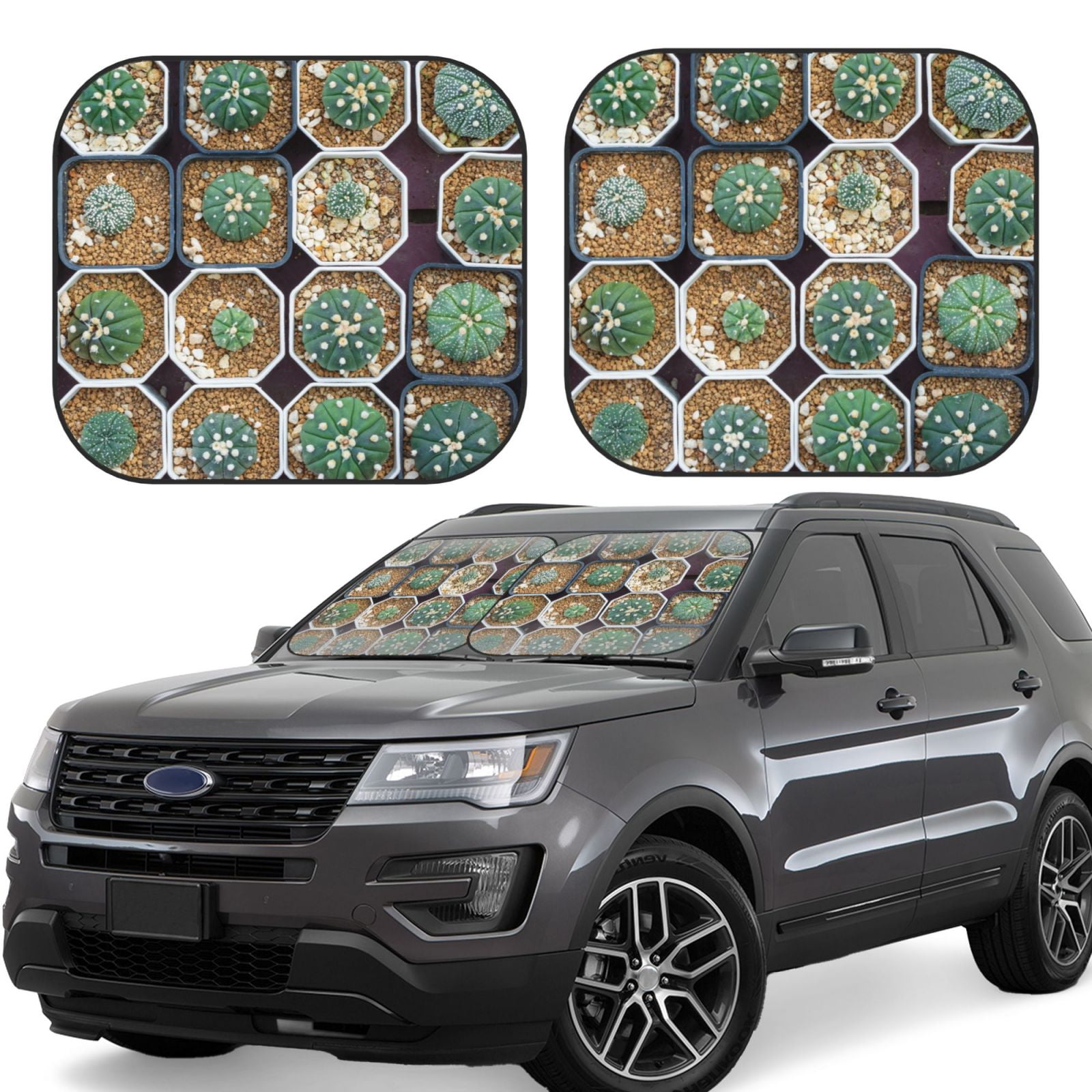 Bingfone Cactus Garden Windshield Sun Shade 2-Piece Foldable Car Front ...