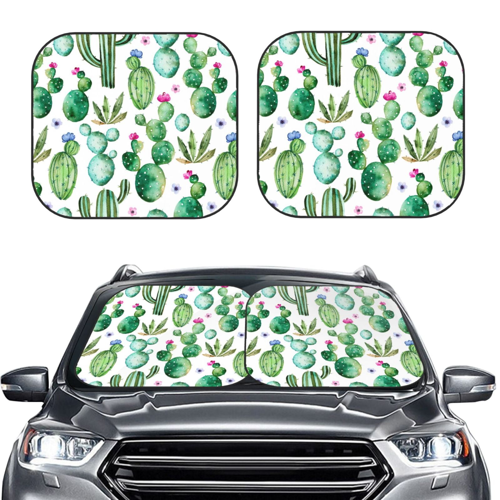 Bingfone Cactus Plants1 Windshield Sun Shade 2-Piece Foldable Car Front ...