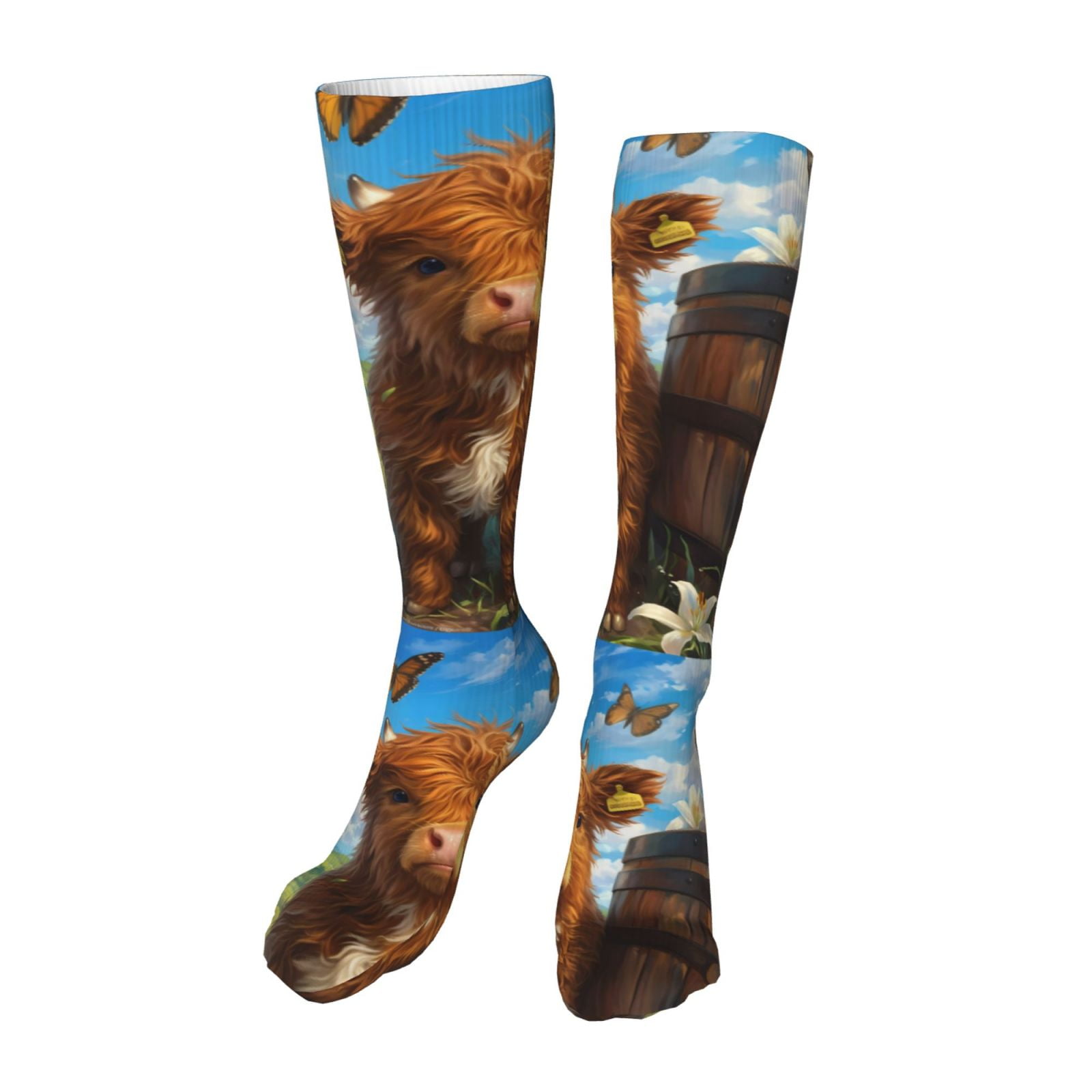 Bingfone Calf Butterflies Lilies A Print Compression Socks for Women ...