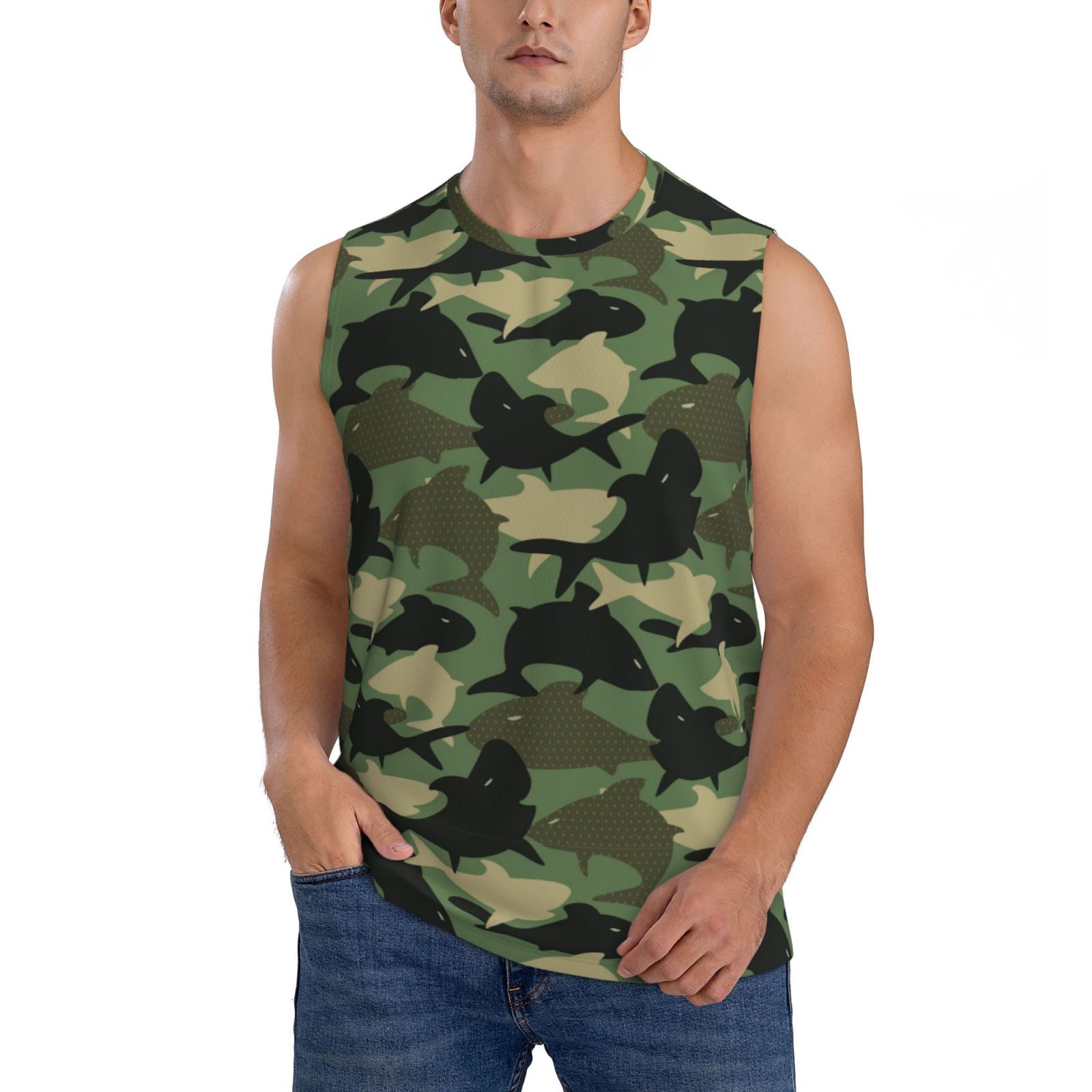 Bingfone Camouflage Shark Pattern Men's Tank Tops Workout Sleeveless ...