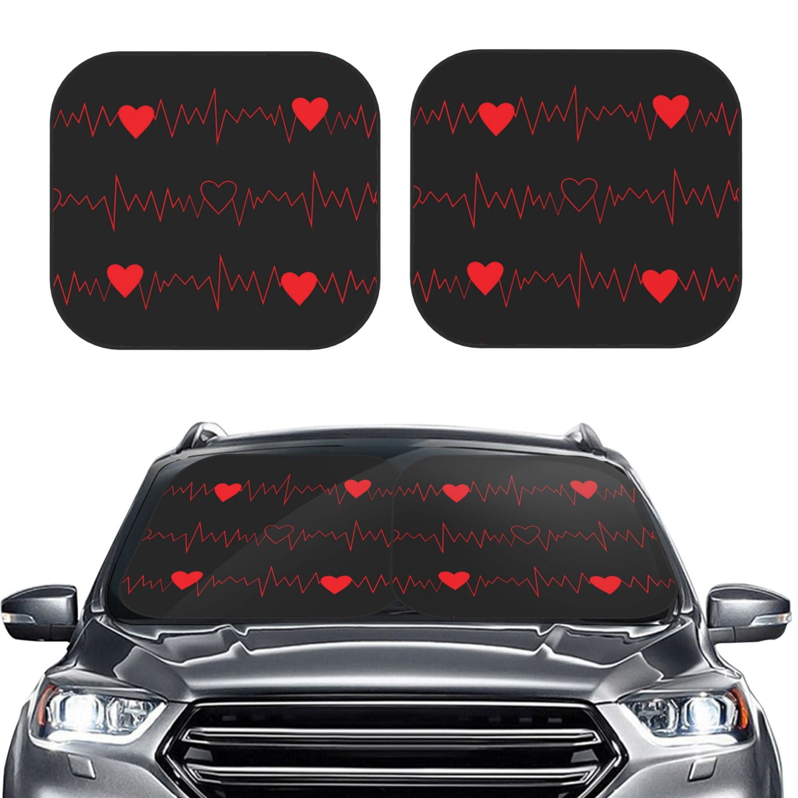 Bingfone Cardiogram And Heart Windshield Sun Shade 2-Piece Foldable Car ...
