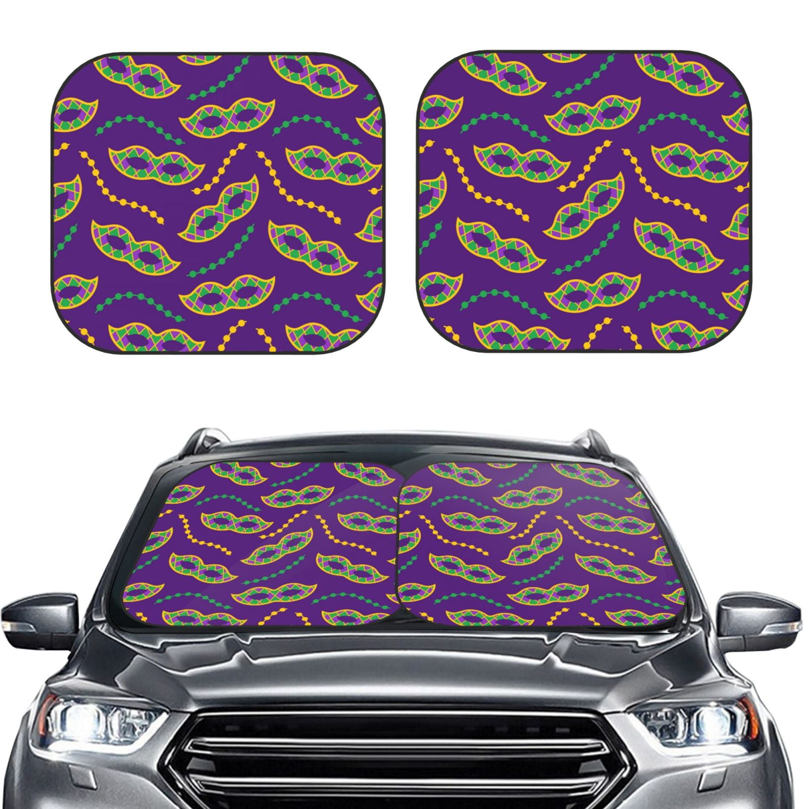 Bingfone Carnival Masks And Beads Windshield Sun Shade 2-Piece Foldable ...