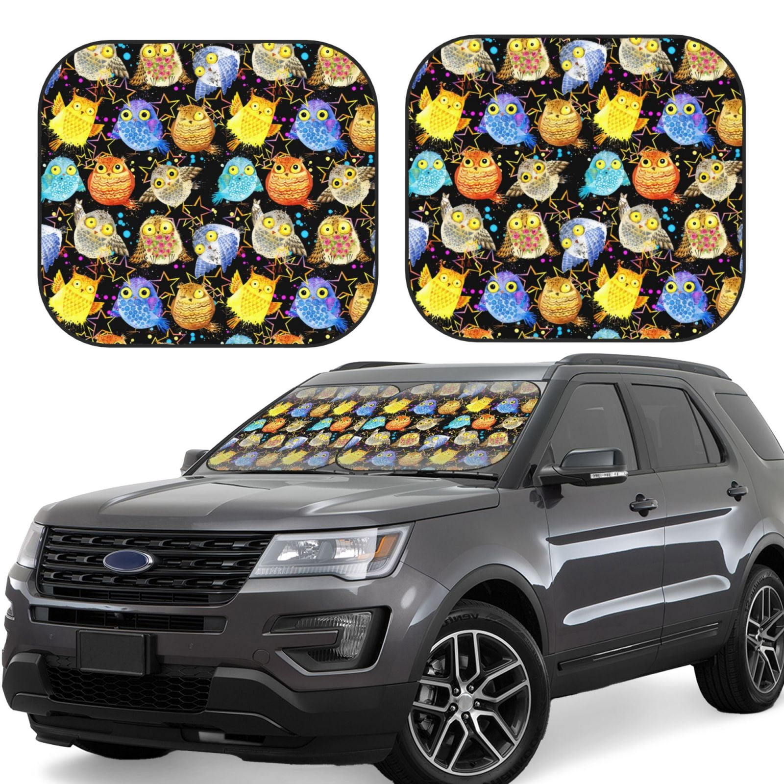 Bingfone Cartoon Bird Owl Windshield Sun Shade 2-Piece Foldable Car ...