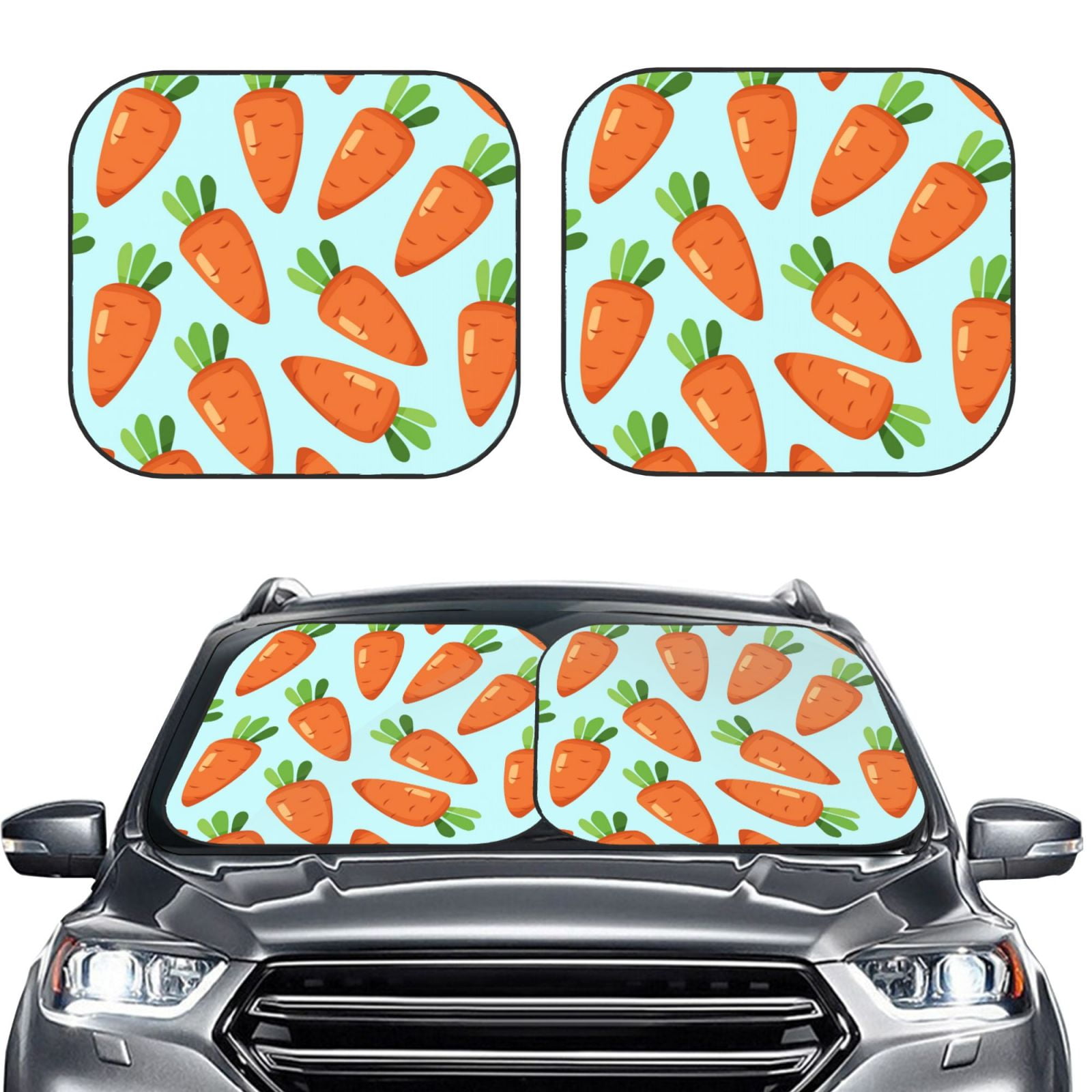 Bingfone Cartoon Carrot Windshield Sun Shade 2-Piece Foldable Car Front ...