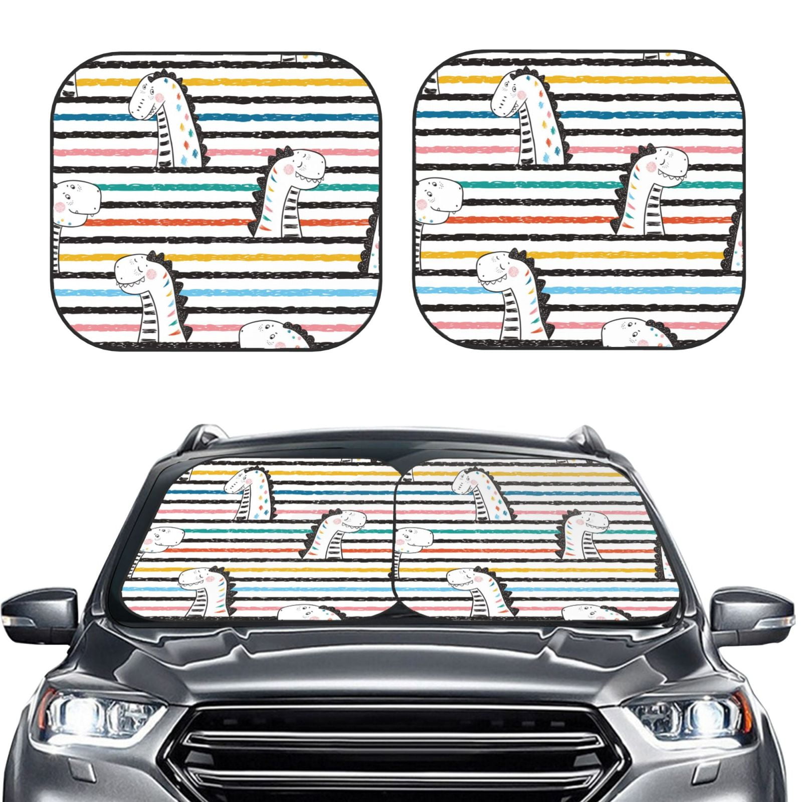 Bingfone Cartoon Dinosaurs Windshield Sun Shade 2-Piece Foldable Car ...