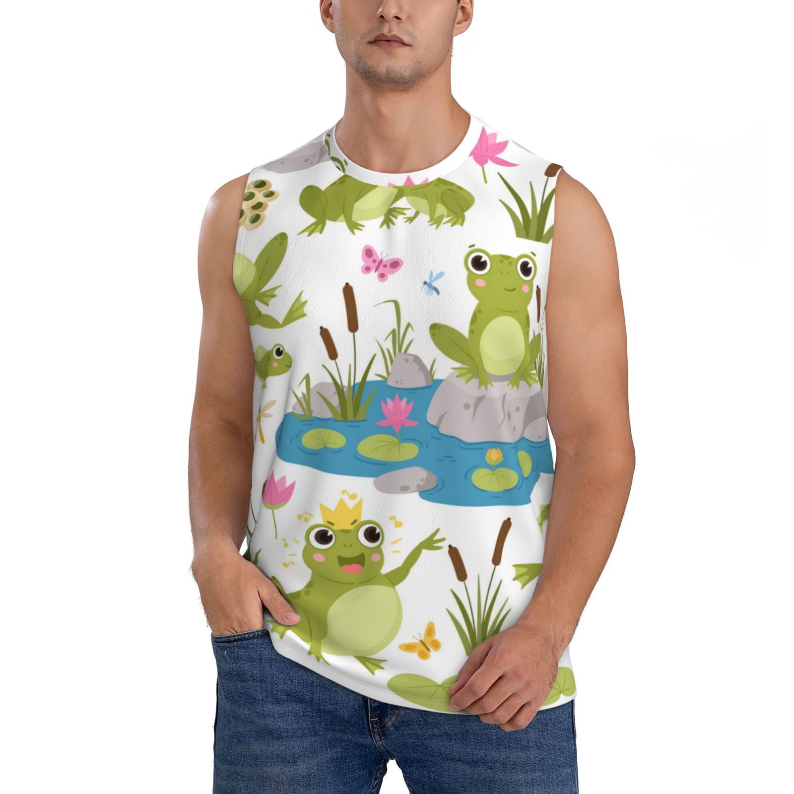 Bingfone Cartoon Frogs Pattern Men's Tank Tops Workout Sleeveless Tee ...