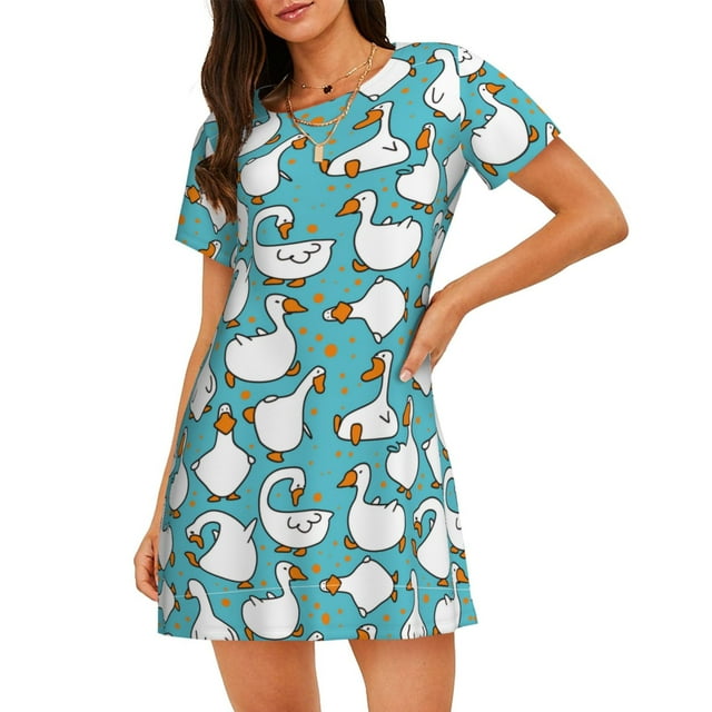 Bingfone Cartoon Funny Goose Nightgowns for Women Sleep Shirts Short ...