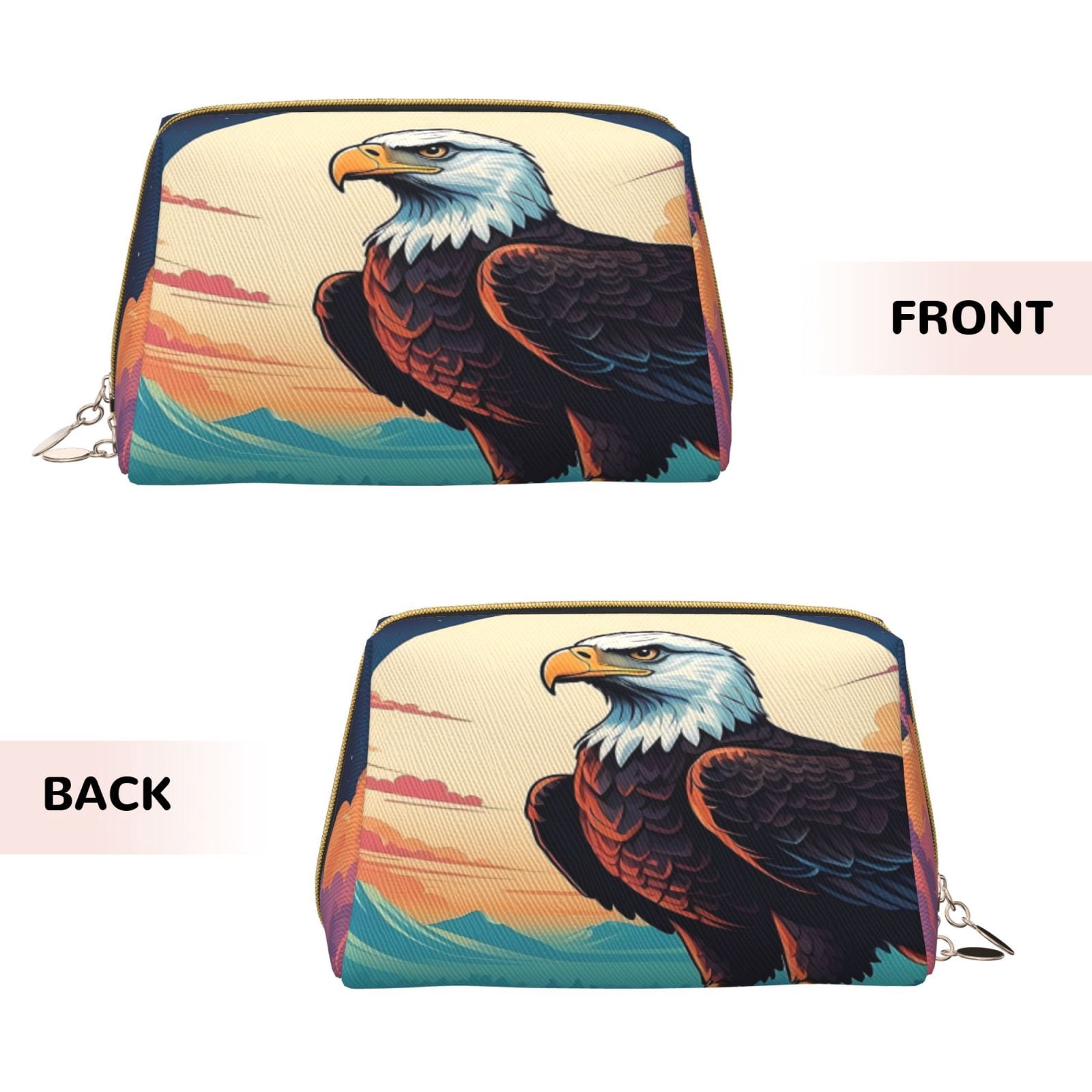 Bingfone Cartoon Iceberg Bald Eagle Print Leather Makeup Bag, Portable ...