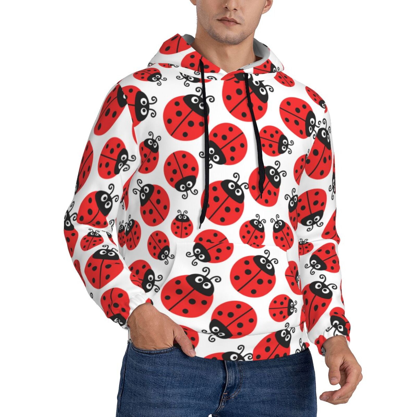 Bingfone Cartoon Ladybug Men's Drawstring Hoodie Long Sleeve Pocket ...