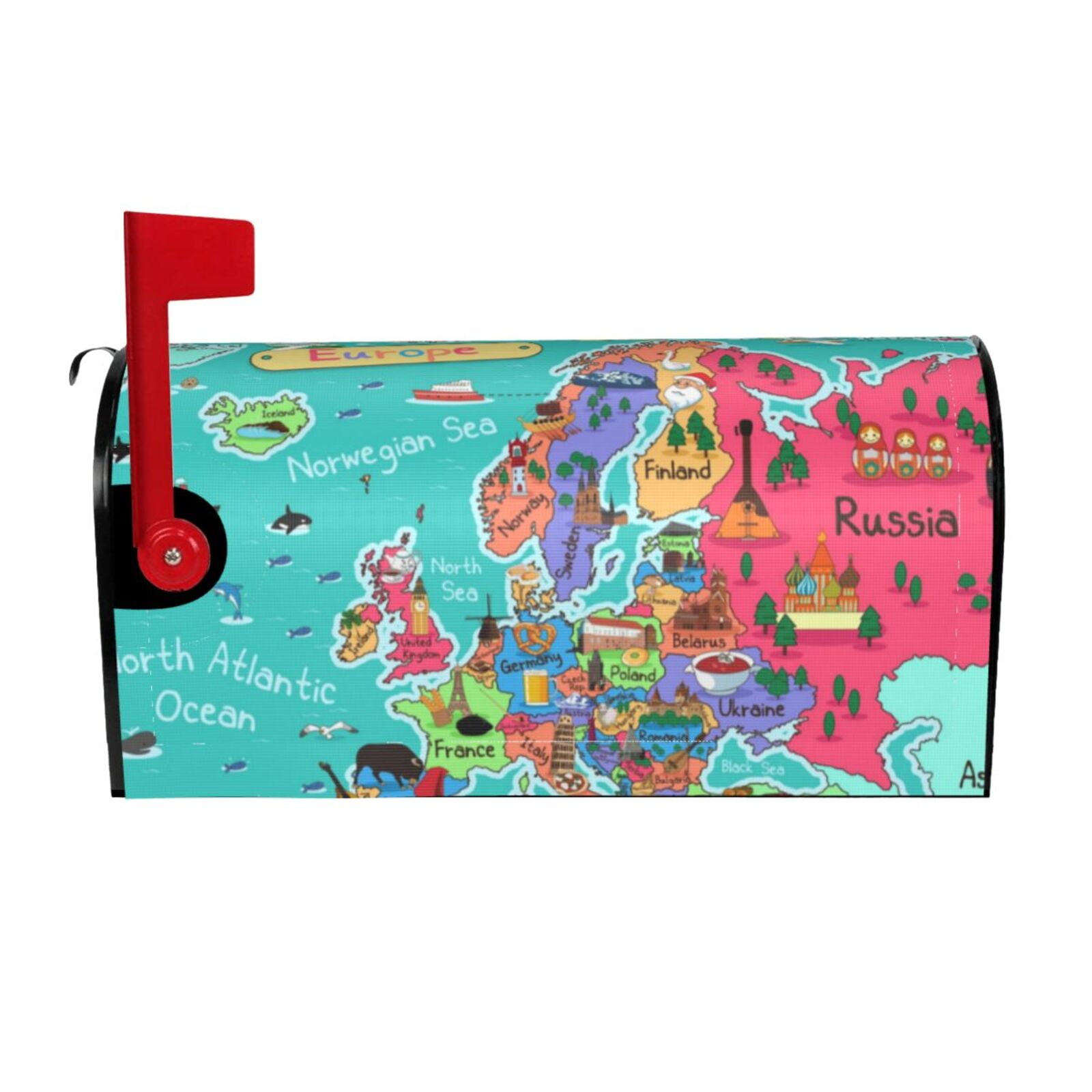 Bingfone Cartoon Map Of Europe Magnetic Mailbox Cover Standard Size For ...