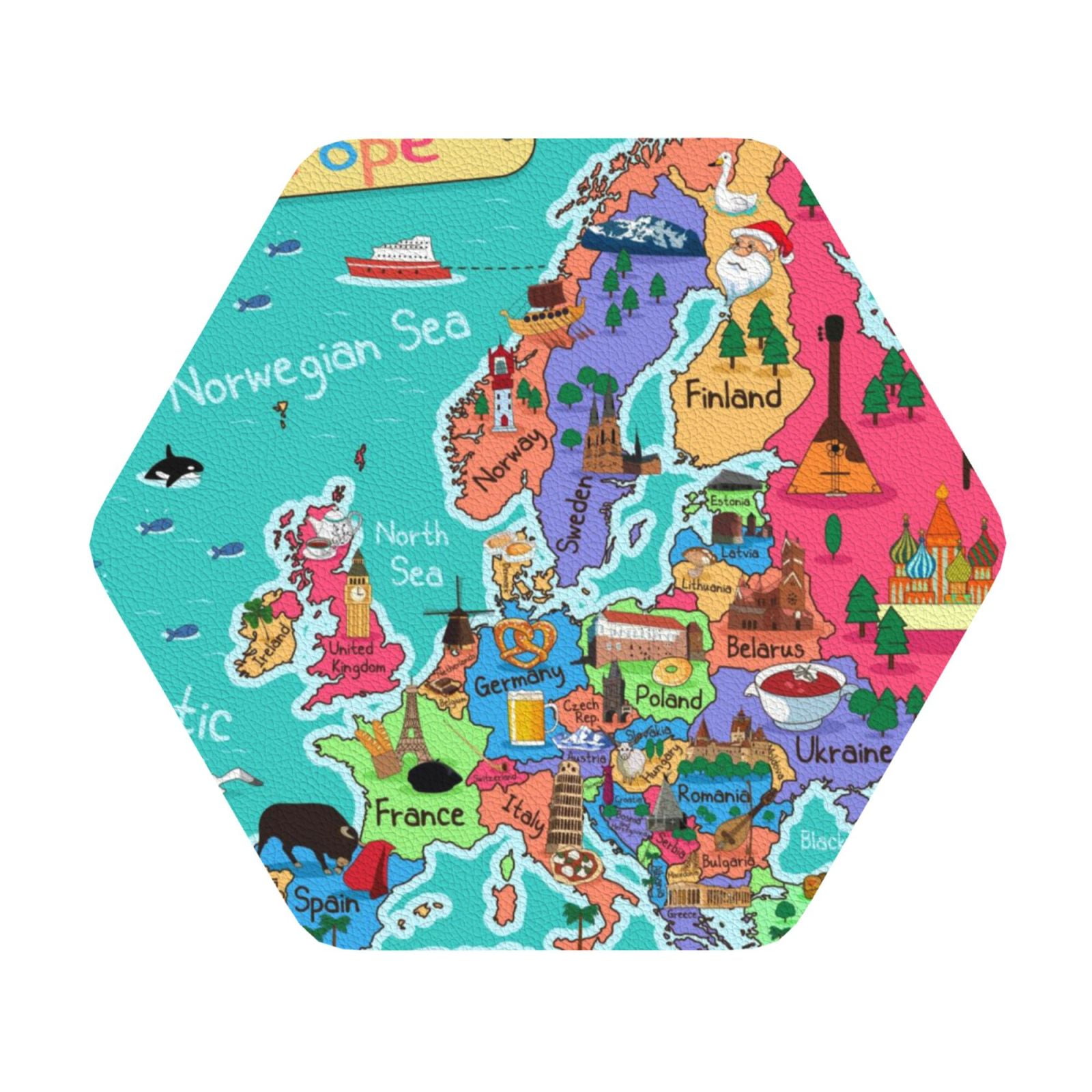 Bingfone Cartoon Map Of Europe Personalized Coaster Set 4 For Drinks ...