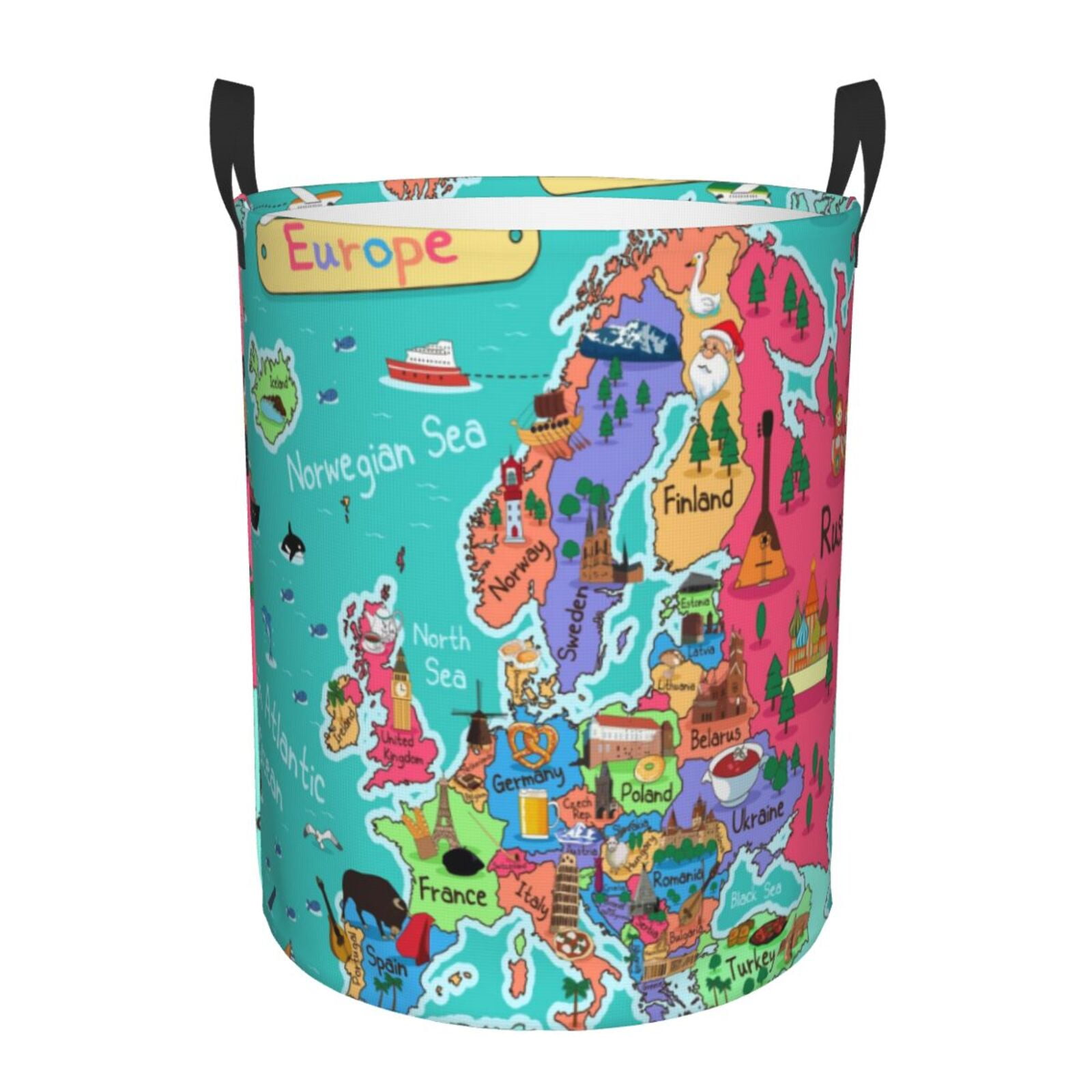 Bingfone Cartoon Map Of Europe Waterproof Foldable Laundry Hamper ...