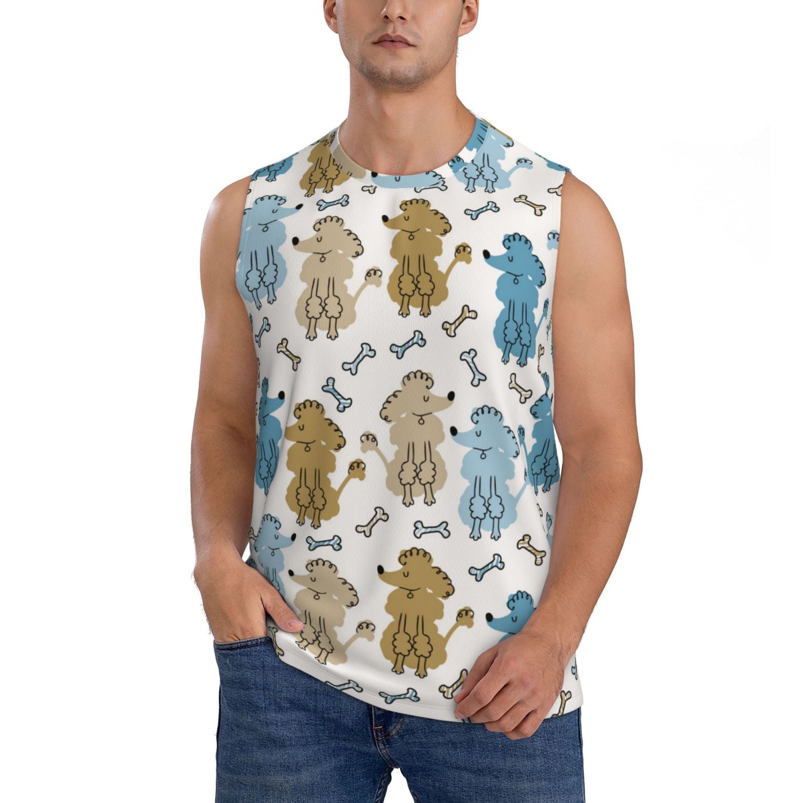 Bingfone Cartoon Poodle Dog Pattern Men's Tank Tops Workout Sleeveless ...