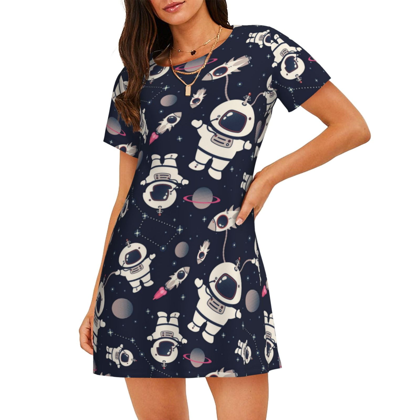 Bingfone Cartoon Spaceship Nightgowns for Women Sleep Shirts Short ...