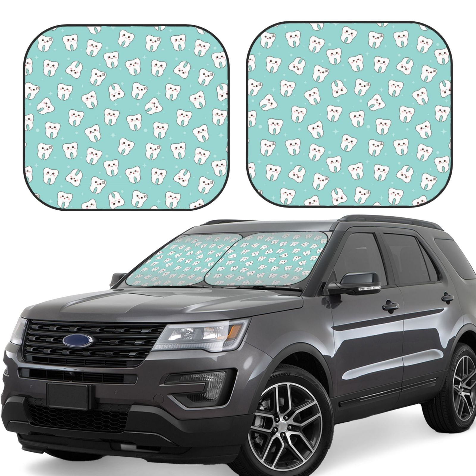 Bingfone Cartoon Teeth1 Windshield Sun Shade 2-Piece Foldable Car Front ...