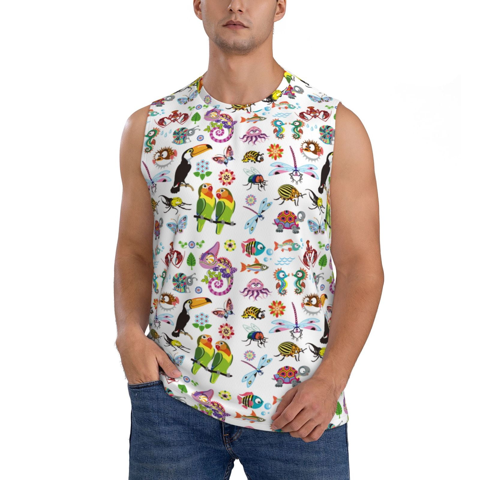 Bingfone Cartoon Wild Animals Pattern Men's Tank Tops Workout ...