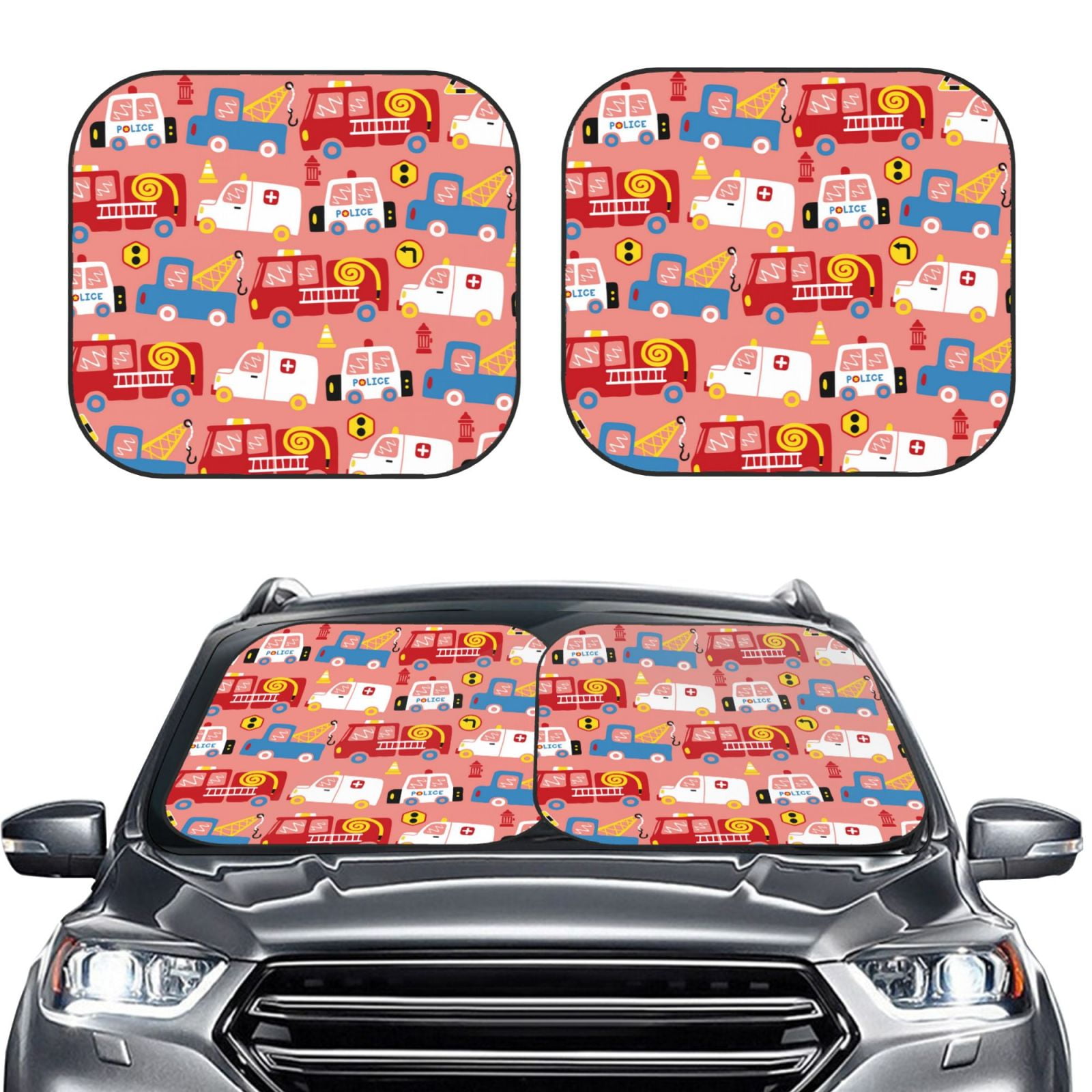 Bingfone Cartoon With Traffic Elements Windshield Sun Shade 2-Piece ...