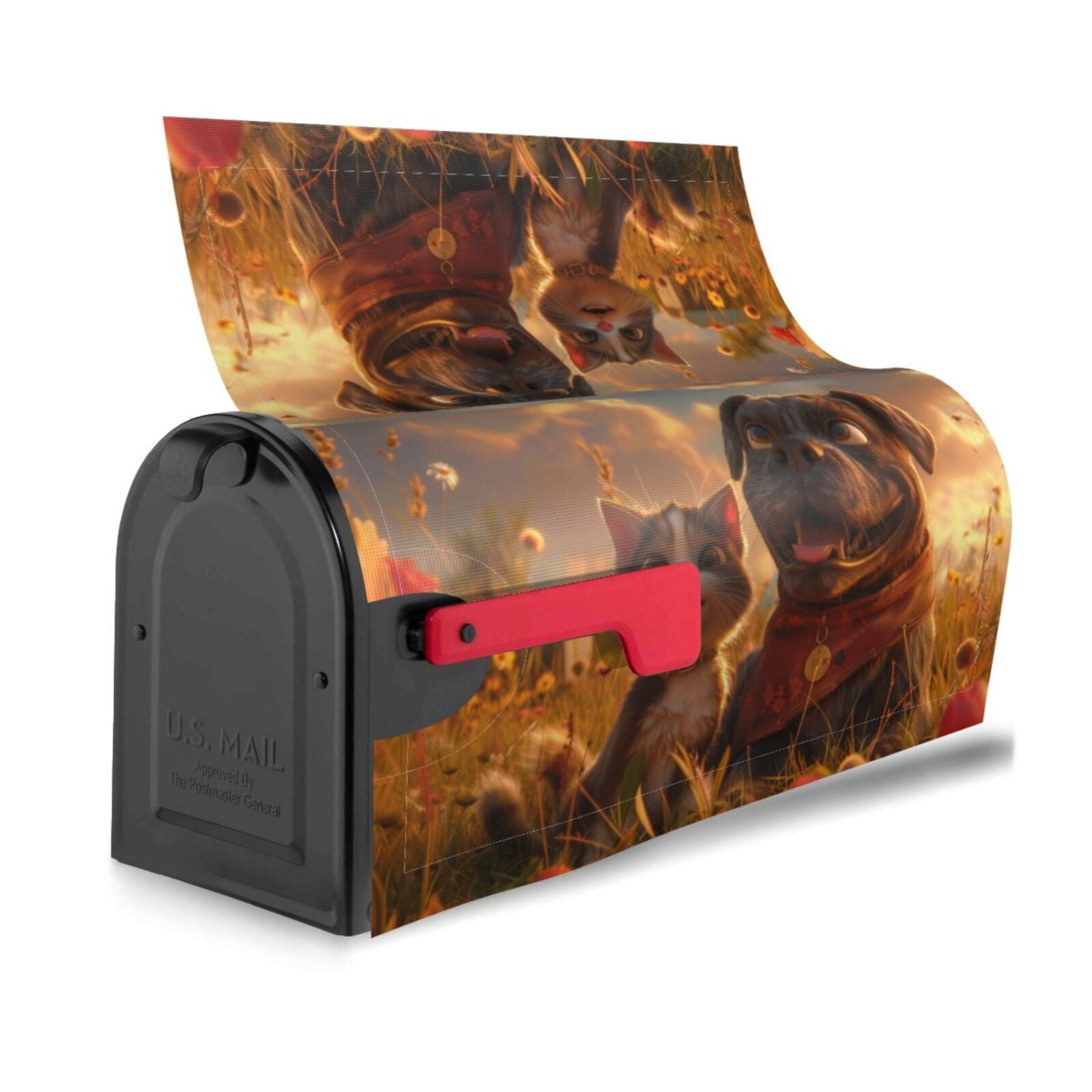 Bingfone Cat Dog Friendship Magnetic Mailbox Cover Standard Size for ...