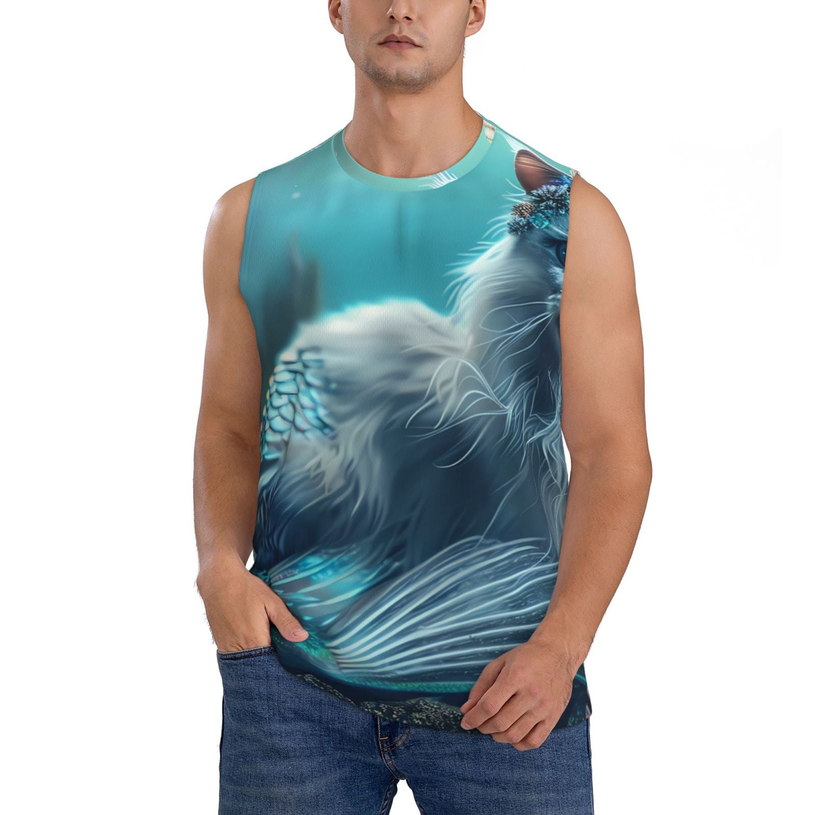 Bingfone Cat Underwater Fantasy Pattern Men's Tank Tops Workout ...
