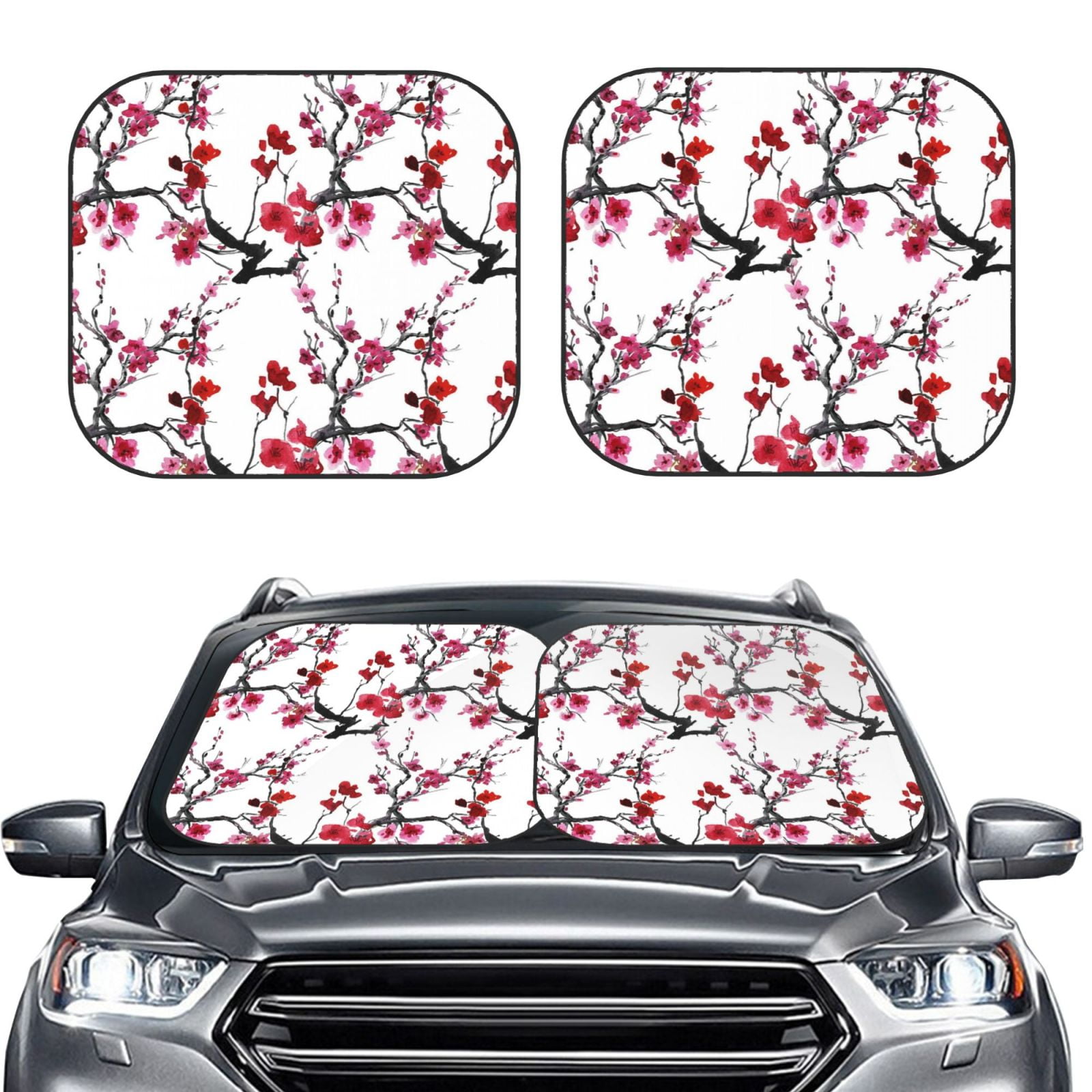 Bingfone Cherry Blossoms Print 2-Piece Sun Shade Front Windshield ...