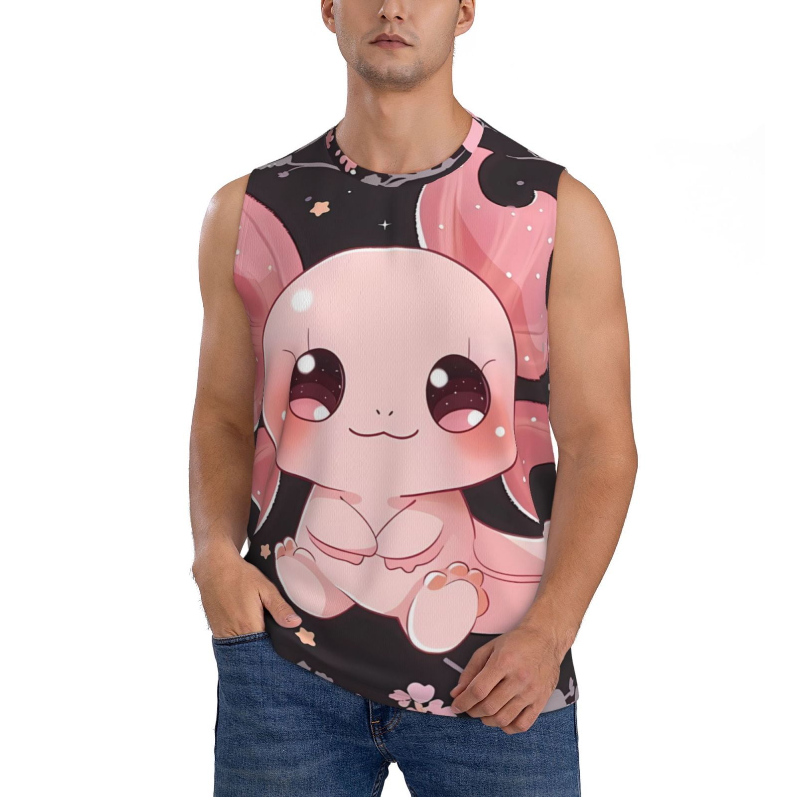 Bingfone Chibi Axolotl Sakura Fantasy Pattern Men's Tank Tops Workout ...