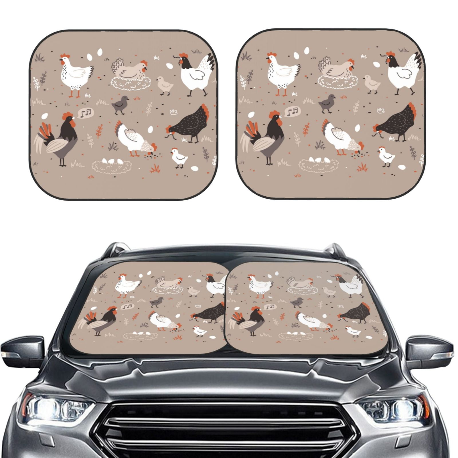 Bingfone Chicken Windshield Sun Shade 2-Piece Foldable Car Front Window ...