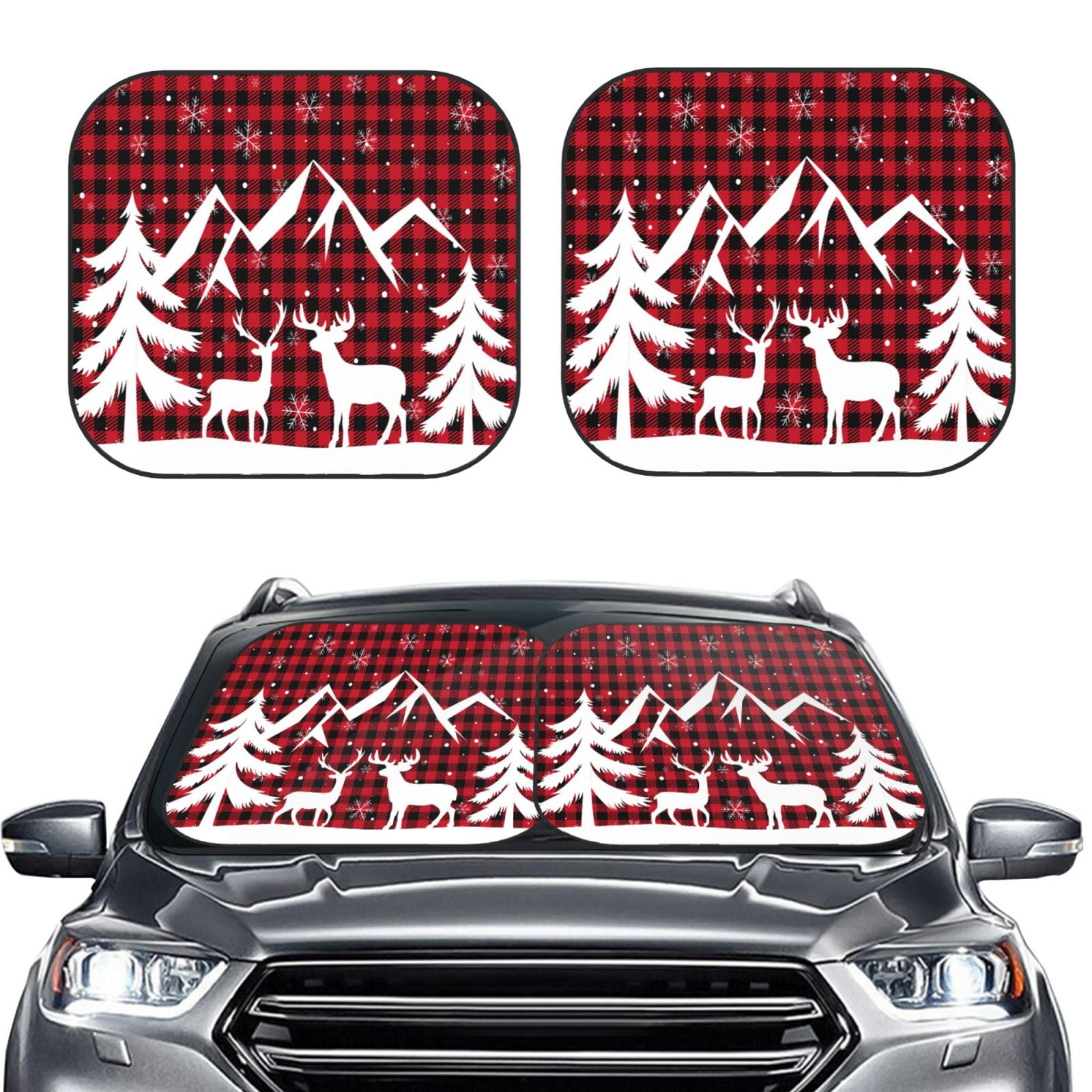 Bingfone Christmas Buffalo Plaid Print 2-Piece Sun Shade Front ...