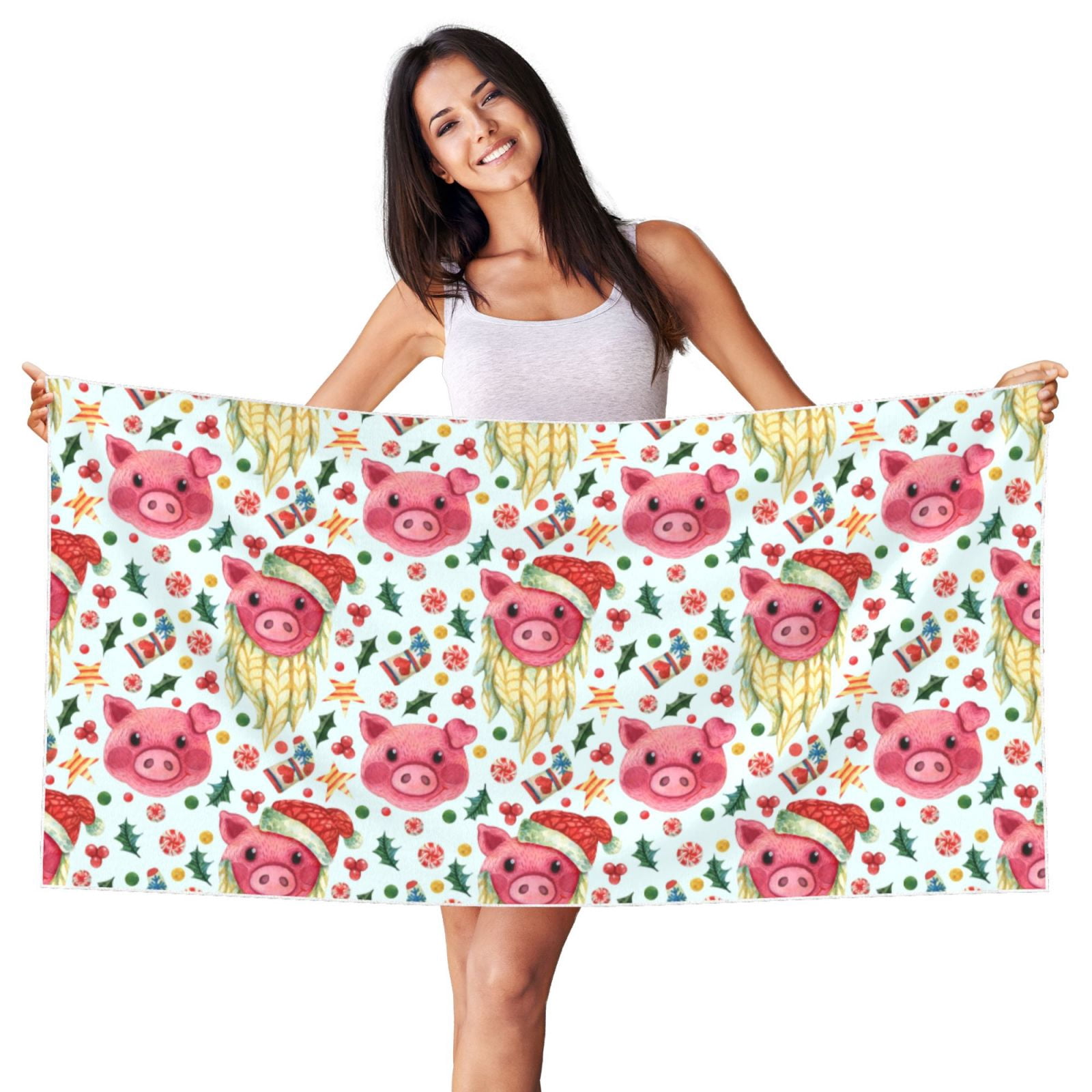 Bingfone Christmas Cute Pigs Oversized 27.7x55 Inches Beach Towel ...
