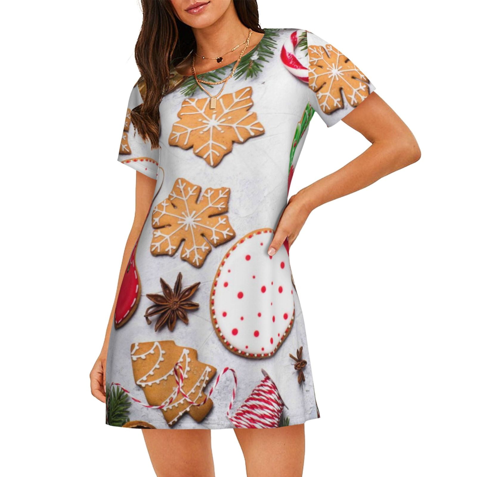 Bingfone Christmas Gingerbread Cookies Nightgowns for Women Sleep ...